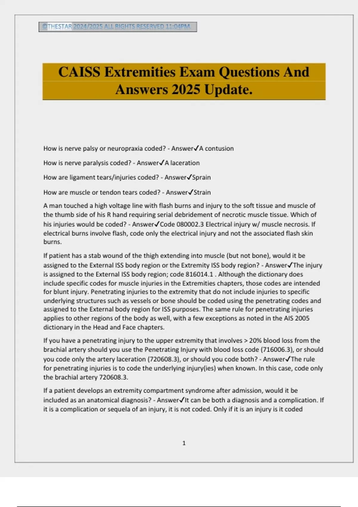 CAISS Extremities Exam Questions And Answers 2025 Update. - CAISS ...