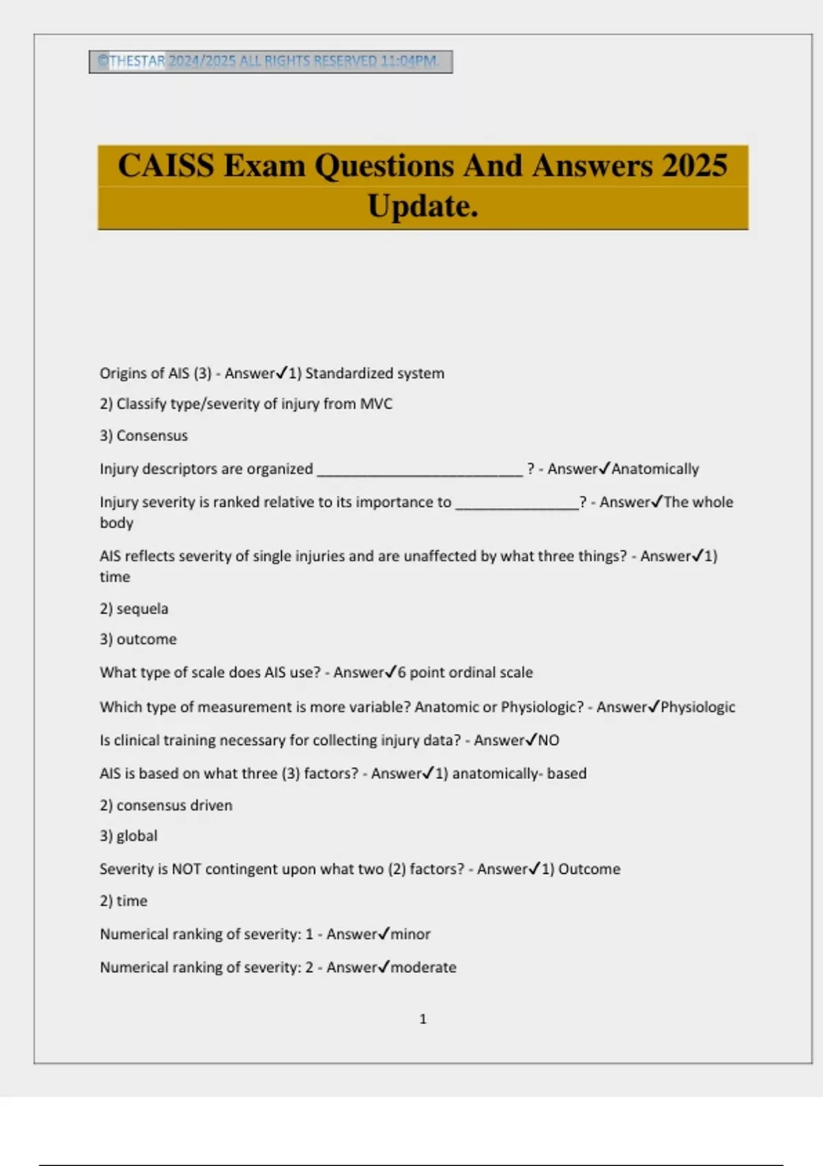 CAISS Exam Questions And Answers 2025 Update. - CAISS - Stuvia US