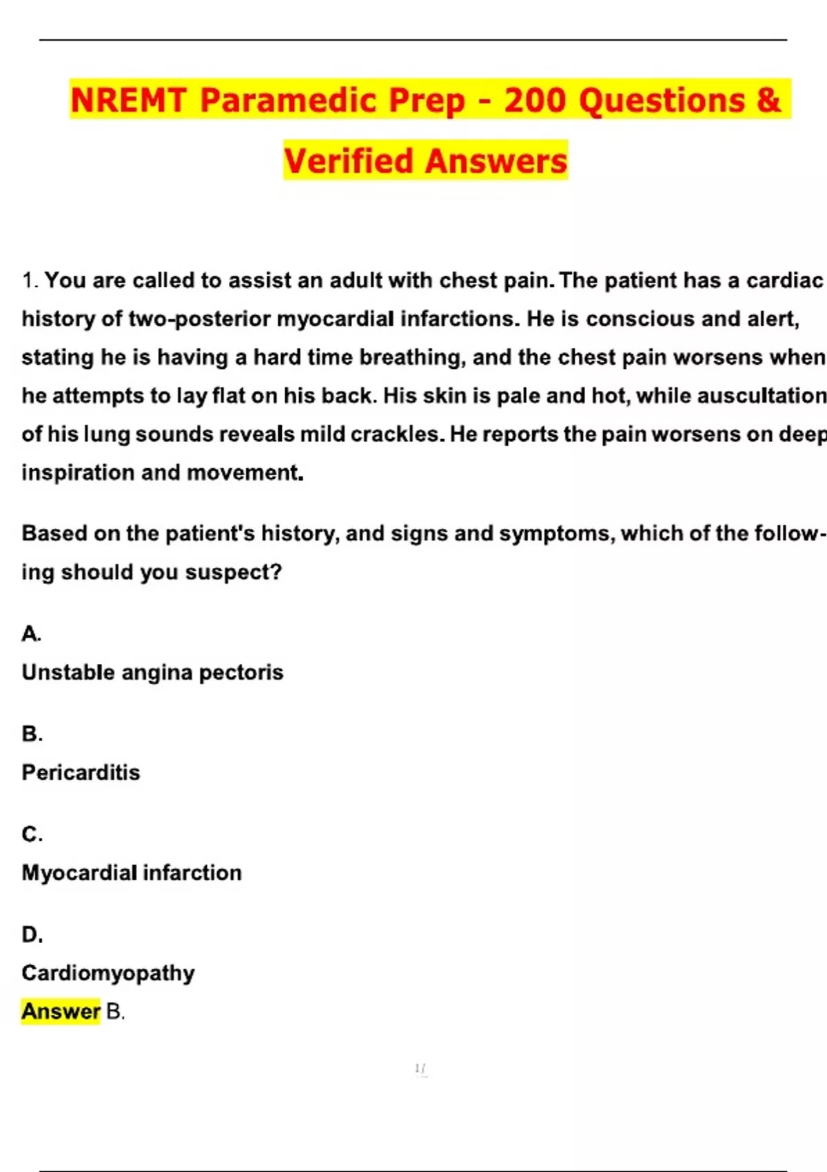 NREMT Paramedic Prep - 200 Questions Exam (Latest 2025 / 2026 Update ...