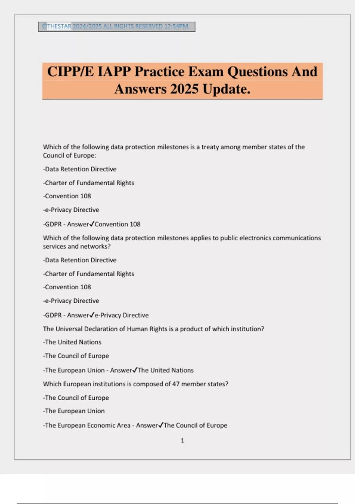 CIPP/E IAPP Practice Exam Questions And Answers 2025 Update. - CIPP/E - Stuvia US
