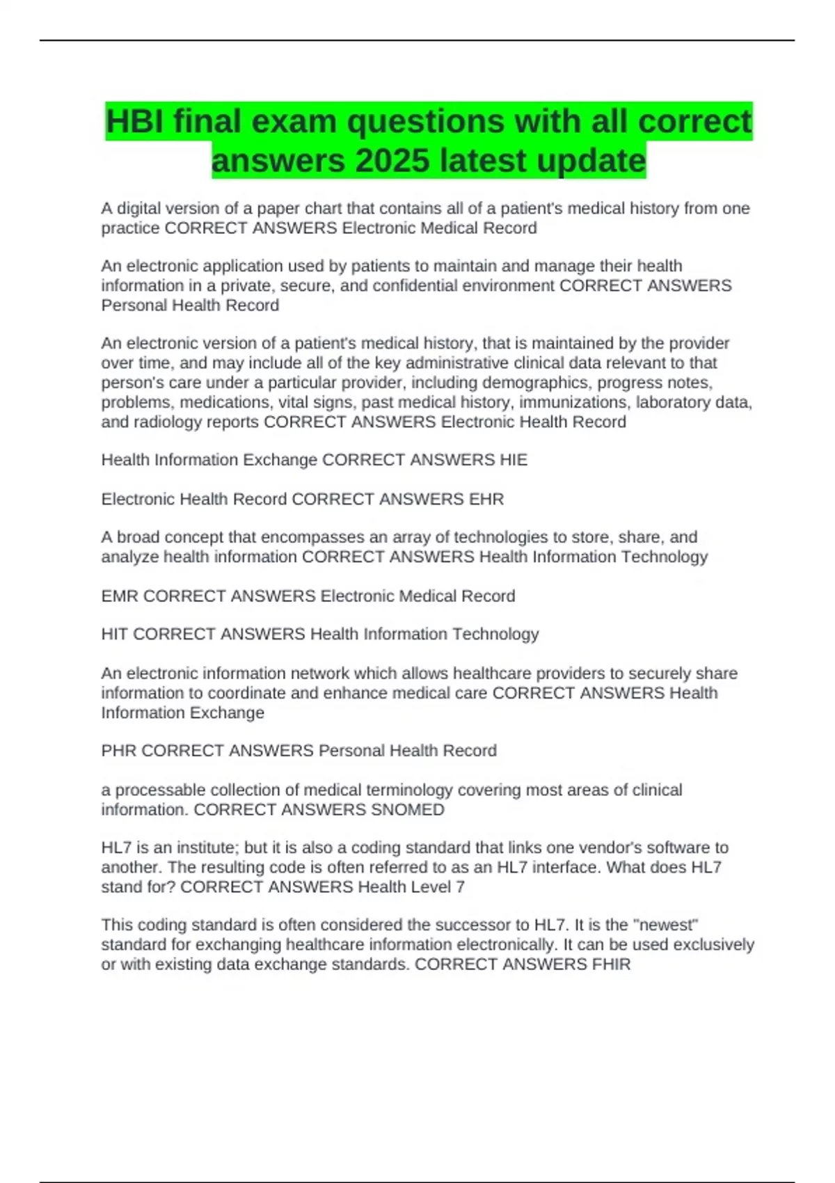 HBI final exam questions with all correct answers 2025 latest update ...