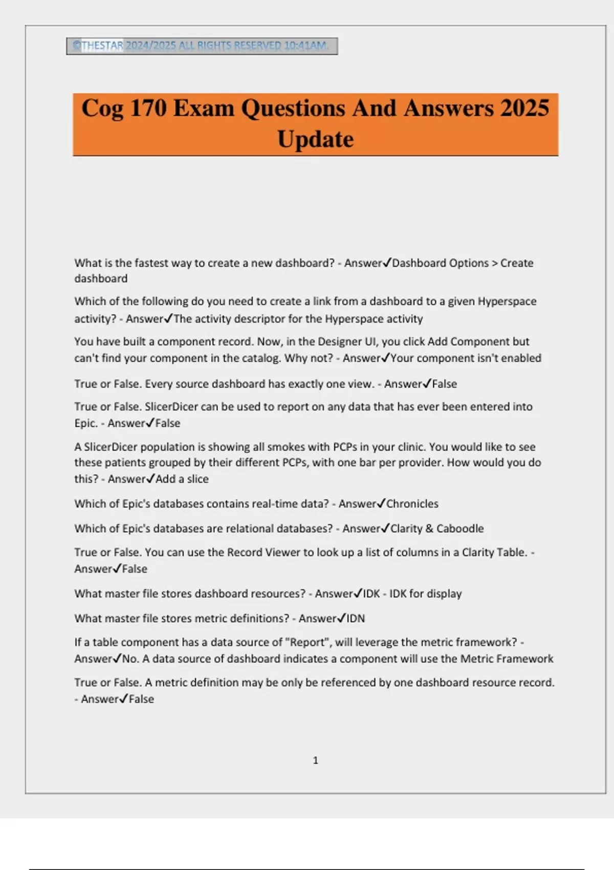 Cog 170 Exam Questions And Answers 2025 Update - Cog 170 - Stuvia US