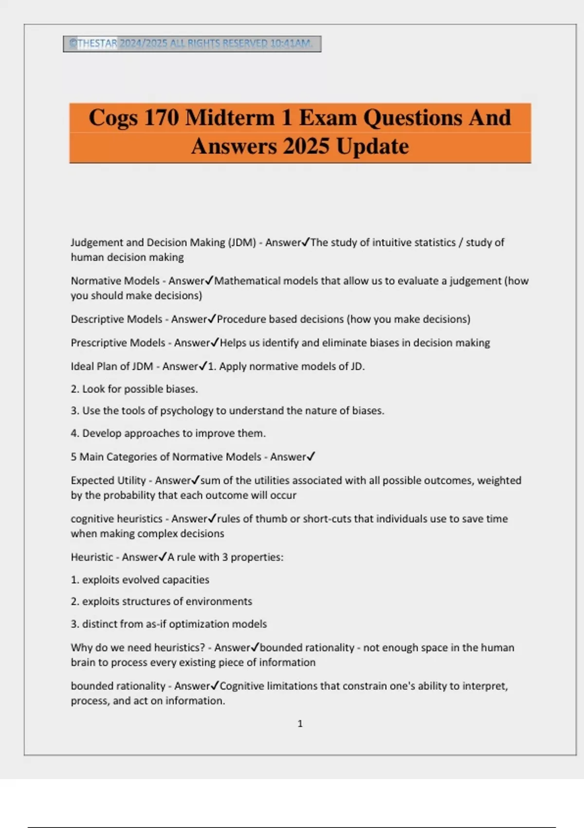 Cogs 170 Midterm 1 Exam Questions And Answers 2025 Update - COGS 170 - Stuvia US