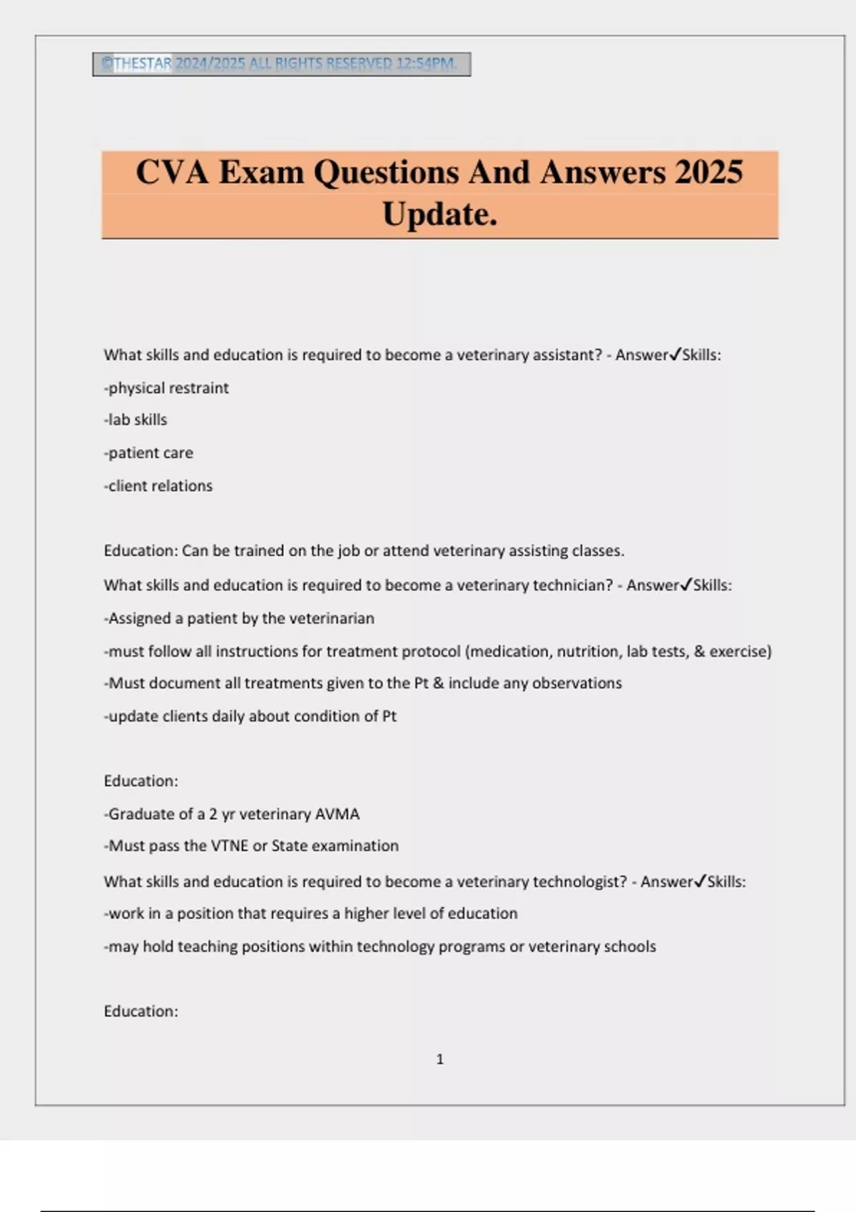 CVA Exam Questions And Answers 2025 Update. - CVA - Stuvia US