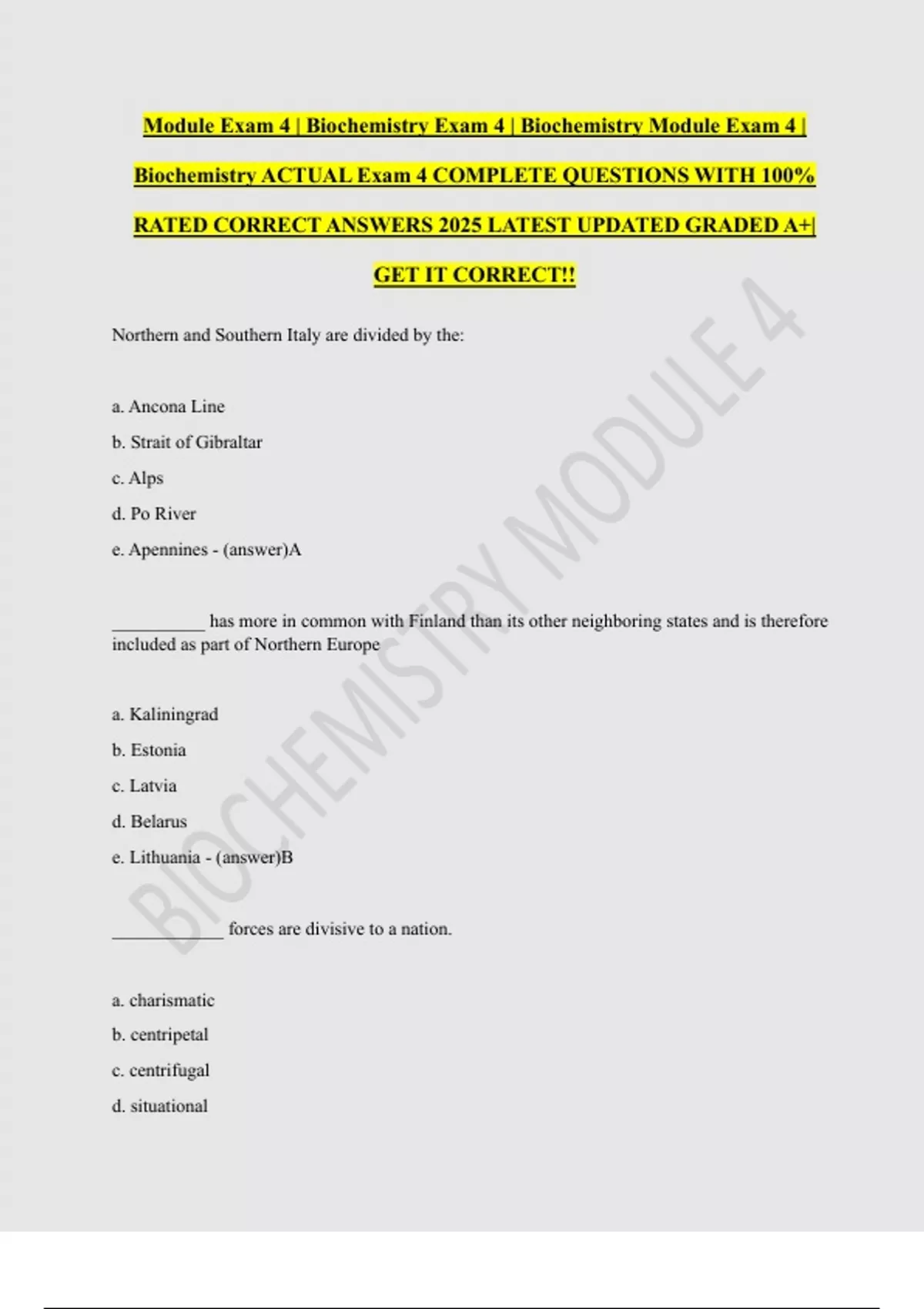 Module Exam 4 | Biochemistry Exam 4 | Biochemistry Module Exam 4 ...