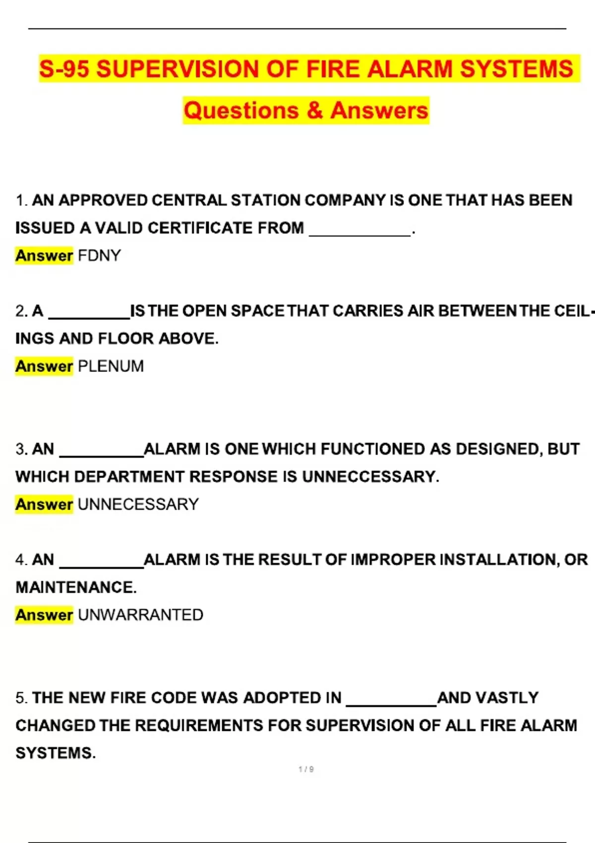 S-95 SUPERVISION OF FIRE ALARM SYSTEMS (Latest 2025 / 2026 Update ...