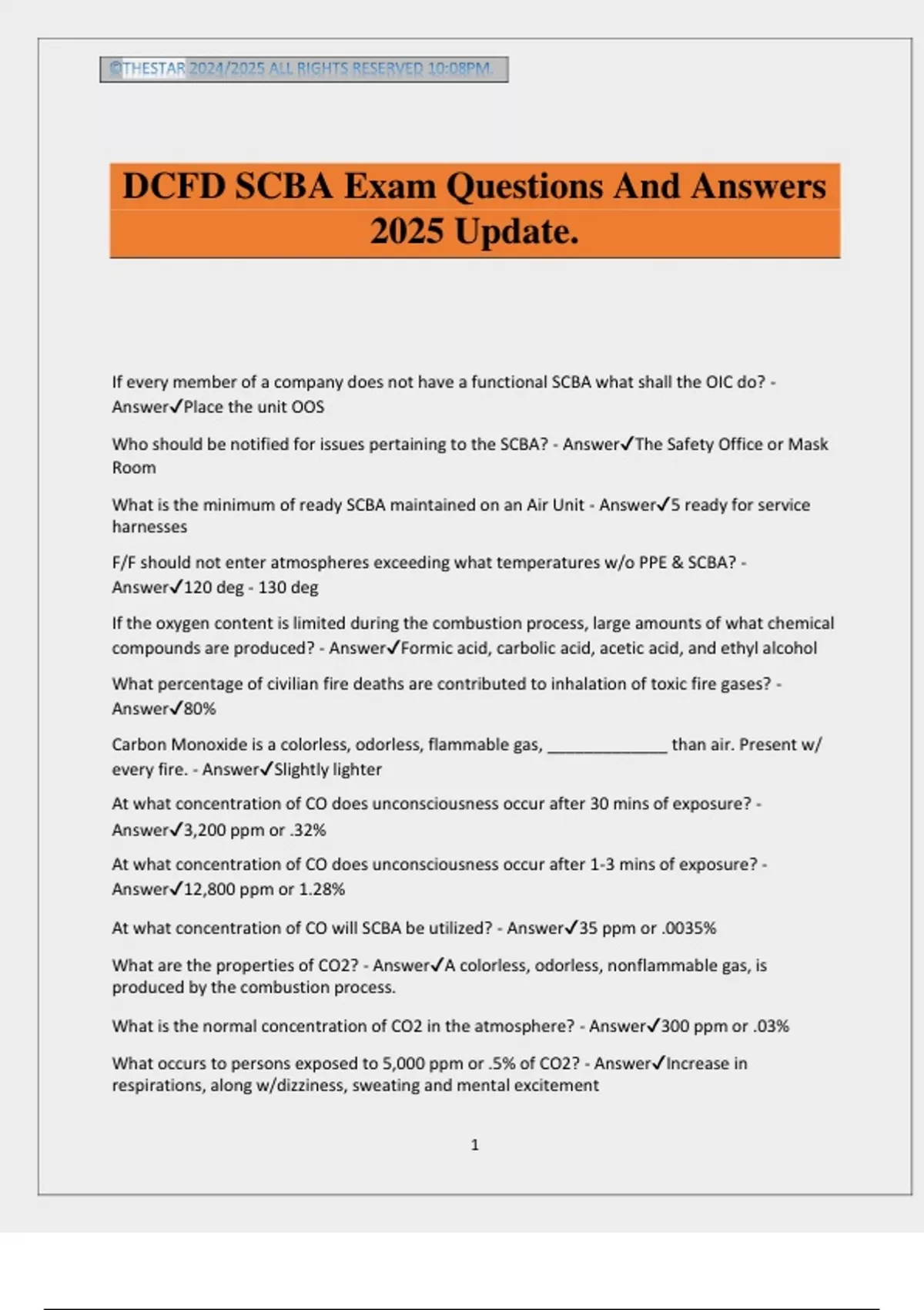 DCFD SCBA Exam Questions And Answers 2025 Update. - DCFD - Stuvia US