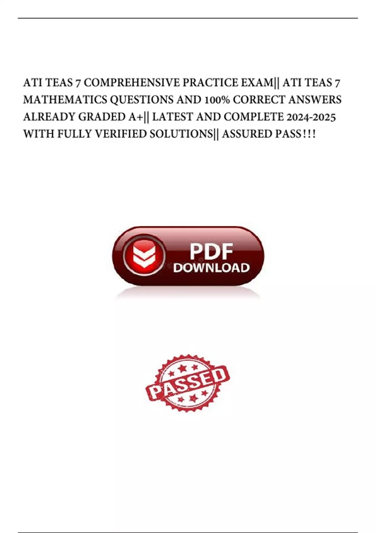 ATI TEAS 7 COMPREHENSIVE PRACTICE EXAM|| ATI TEAS 7 MATHEMATICS ...