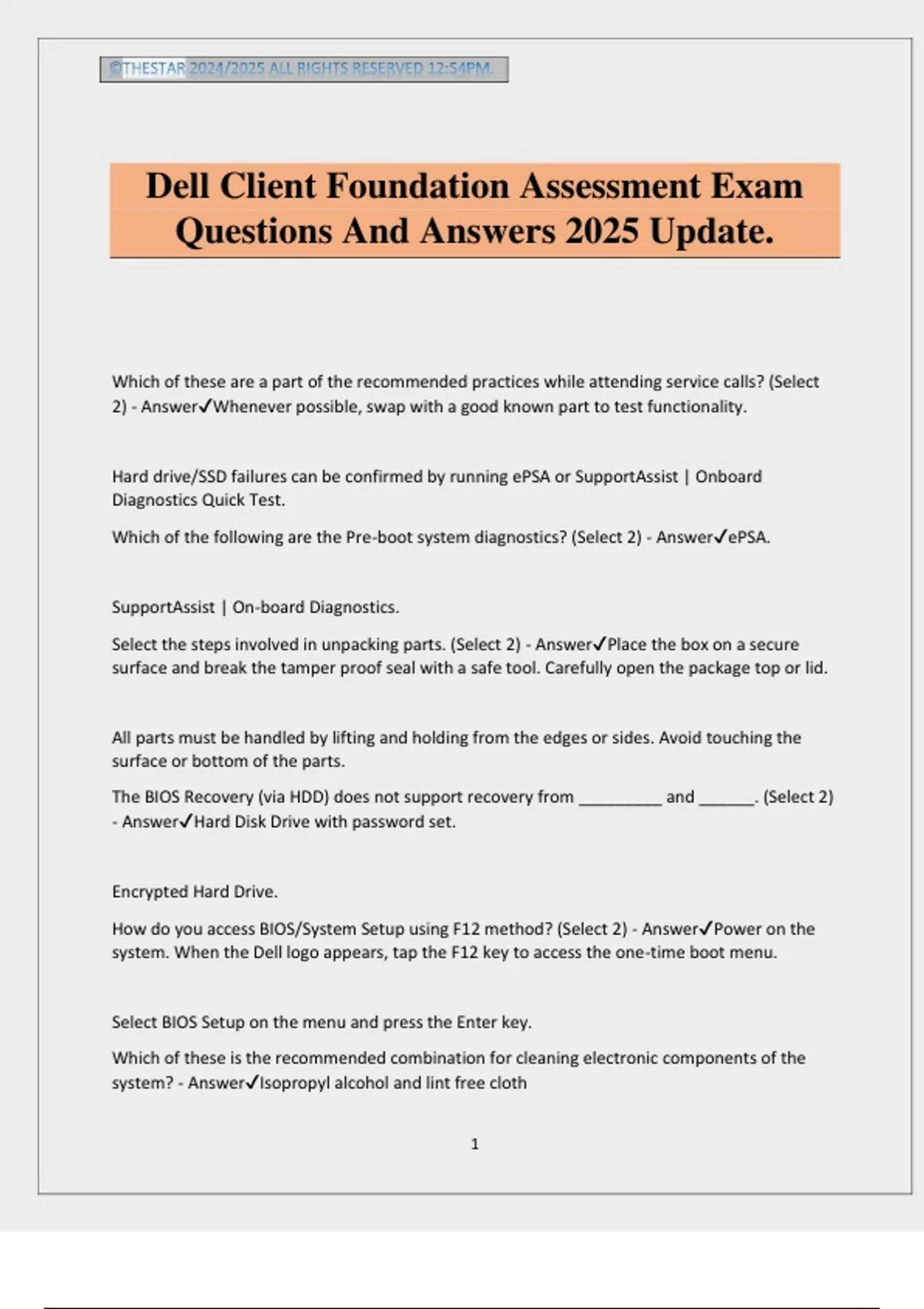 Dell Client Foundation Assessment Exam Questions And Answers 2025 ...