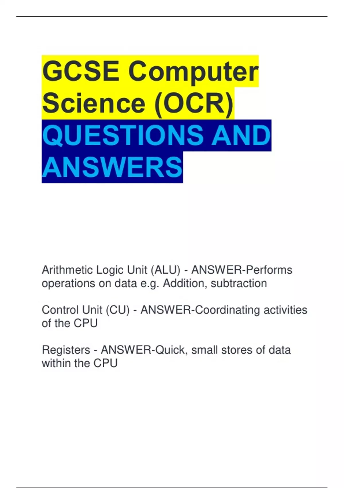 GCSE Computer Science (OCR) QUESTIONS AND ANSWERS - GCSE Computer ...