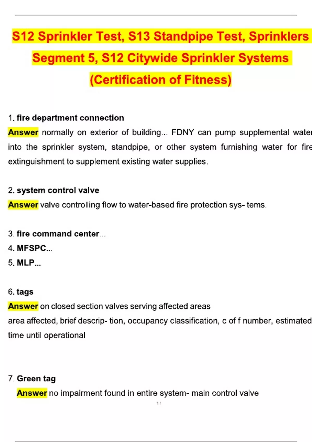 S12 Sprinkler Test, S13 Standpipe Test Sprinklers Segment 5 S12 City ...