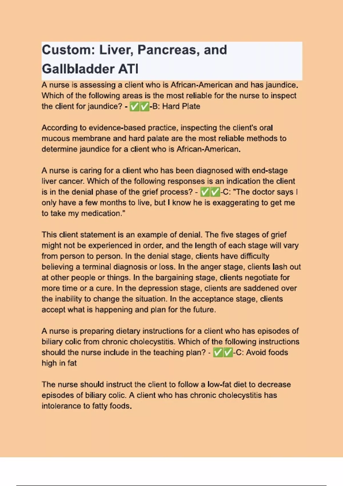 Custom Liver, Pancreas, and Gallbladder ATI - 2024 Questions with ...