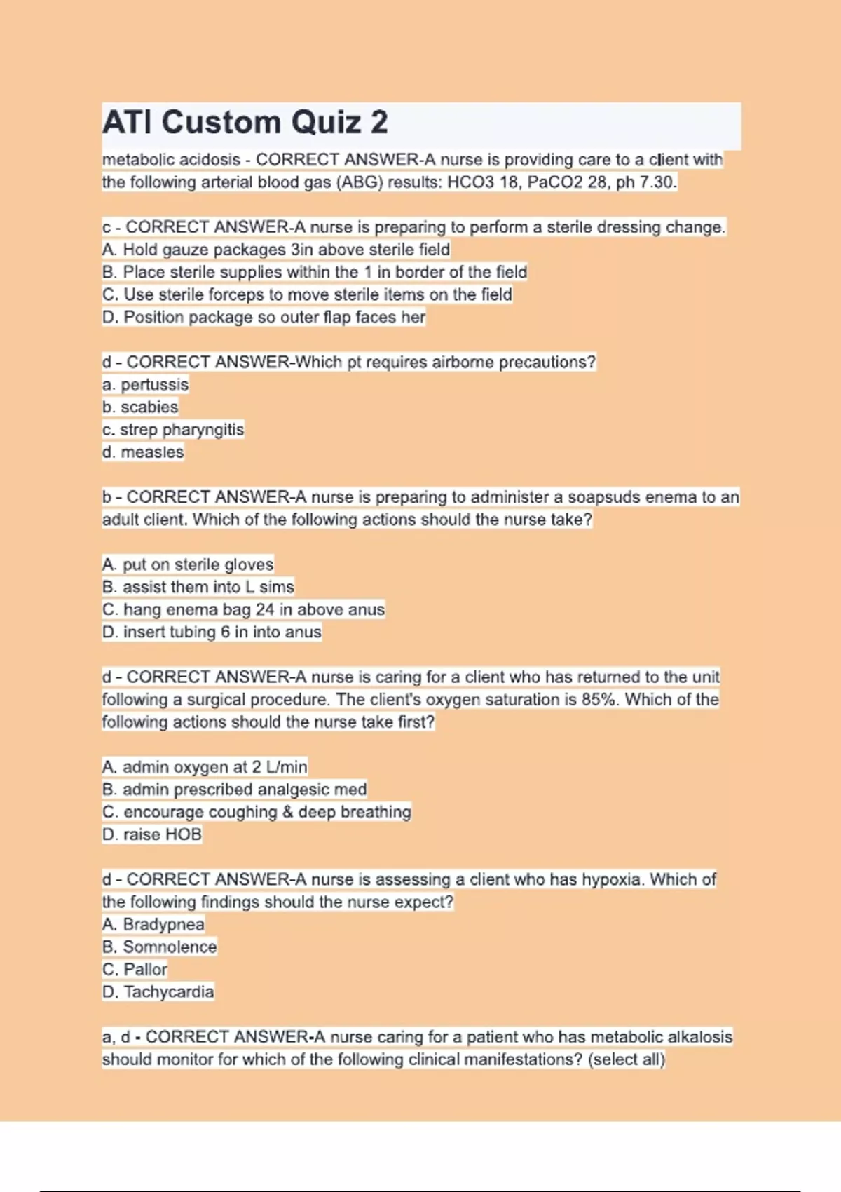 ATI Custom Quiz 2 (LATEST 2025/2026 UPDATE), ACTUAL EXAM/TEST QUESTIONS ...