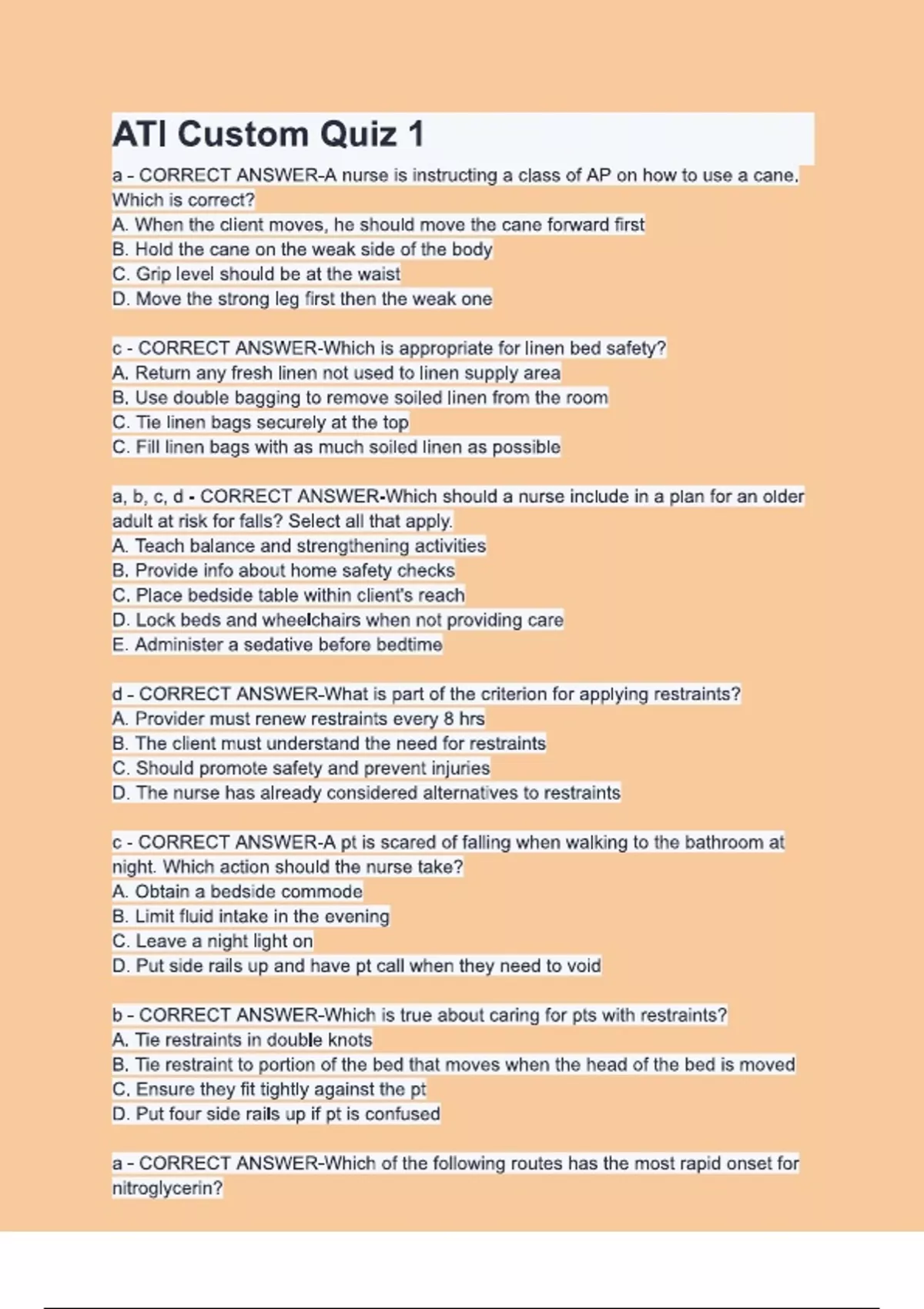 ATI Custom Quiz 1 (LATEST 2025/2026 UPDATE), ACTUAL EXAM/TEST QUESTIONS ...