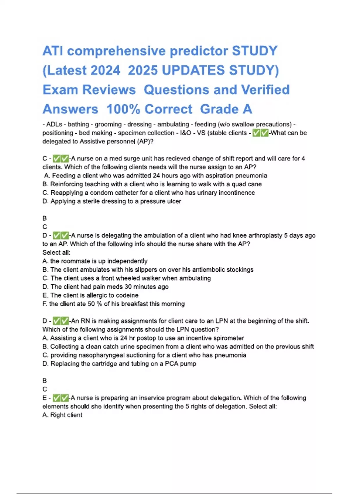 ATI comprehensive predictor STUDY (LATEST 2025/2026 UPDATE), ACTUAL ...