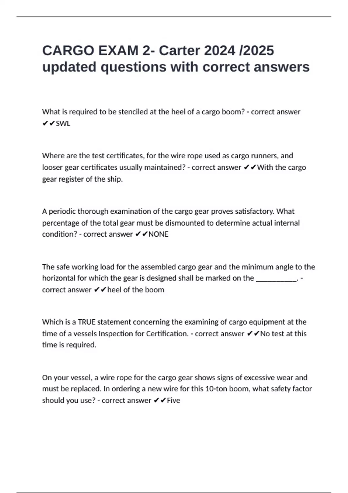 CARGO EXAM 2- Carter 2024 /2025 updated questions with correct answers ...