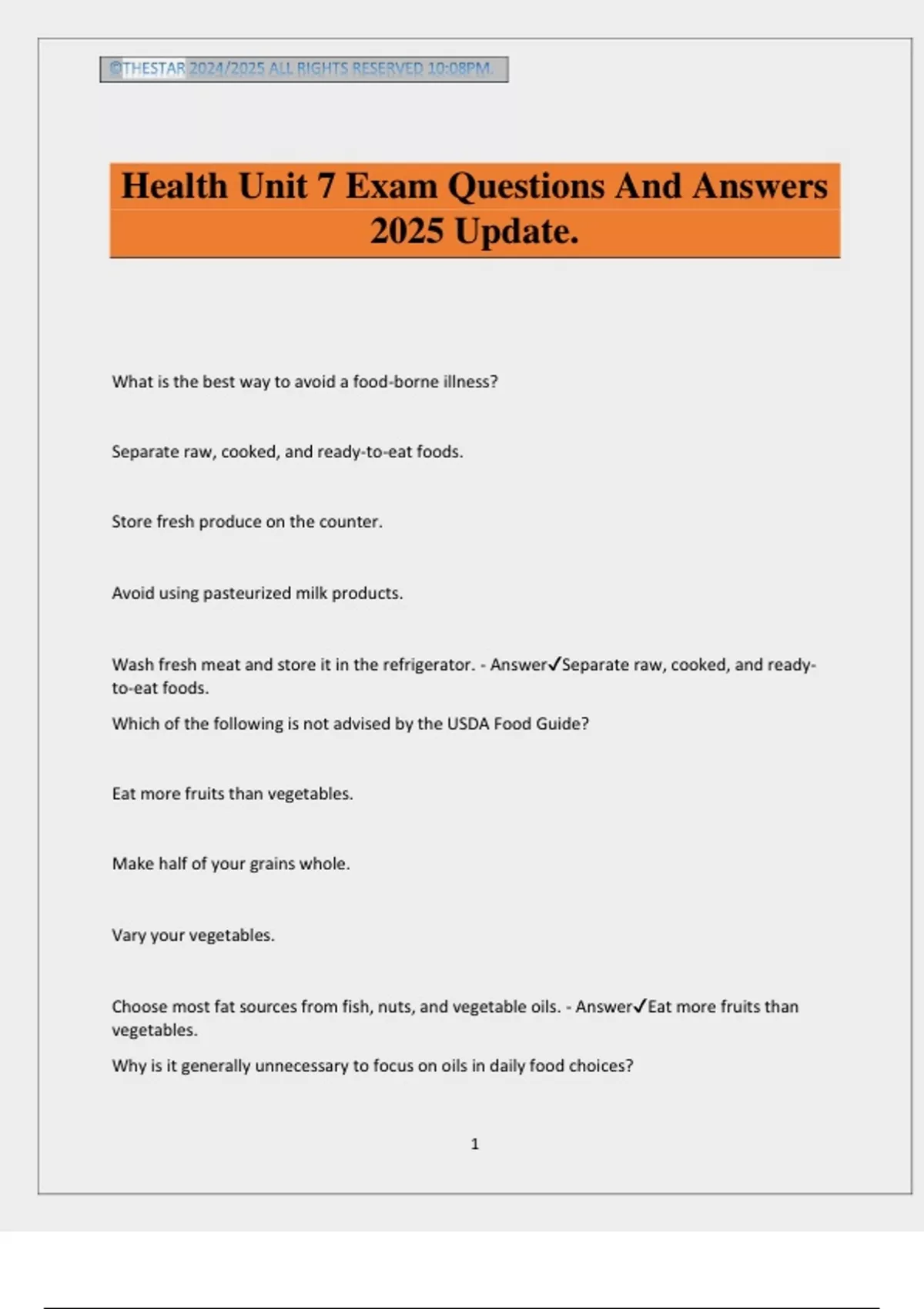 Health Unit 7 Exam Questions And Answers 2025 Update. - Health - Stuvia US