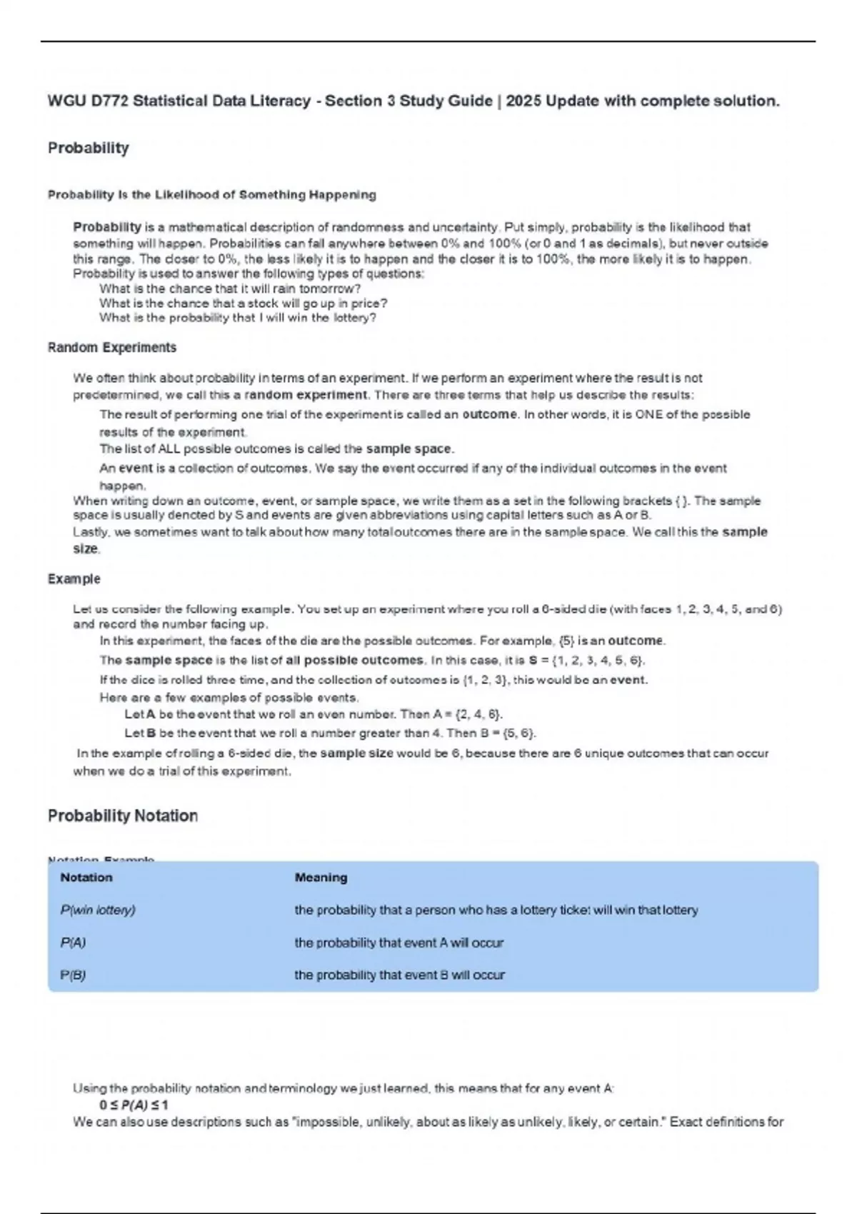 WGU D772 Statistical Data Literacy - Section 3 Study Guide | 2025 ...