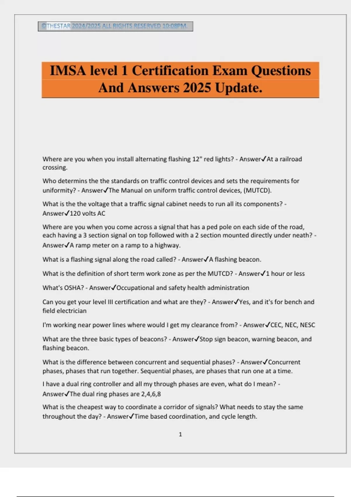 IMSA level 1 Certification Exam Questions And Answers 2025 Update. - IMSA - Stuvia US