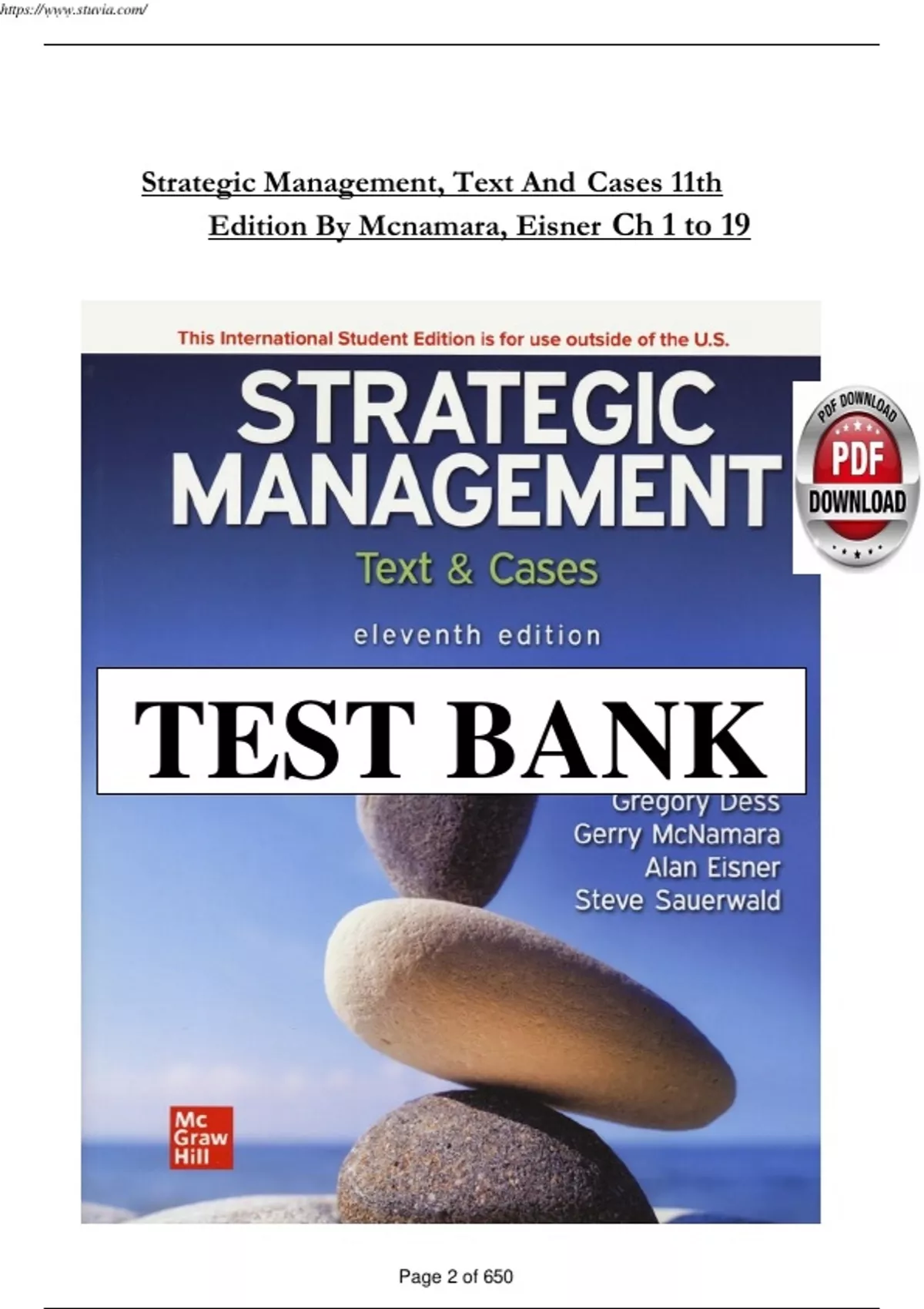 Test Bank for Strategic Management Text and Cases, 11th Edition Dess ...