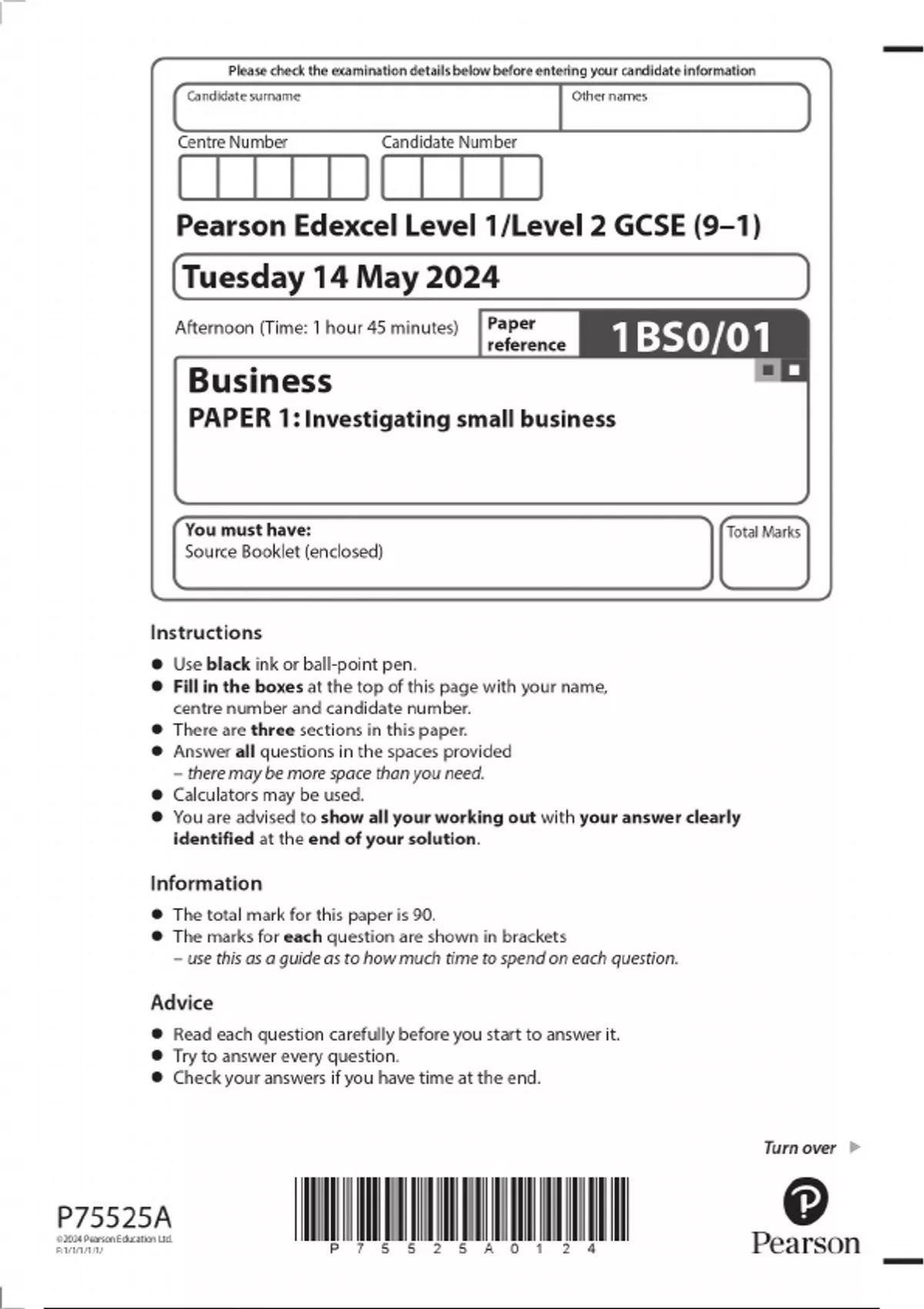Pearson Edexcel Level 1/Level 2 GCSE (9–1) Business PAPER 1 ...