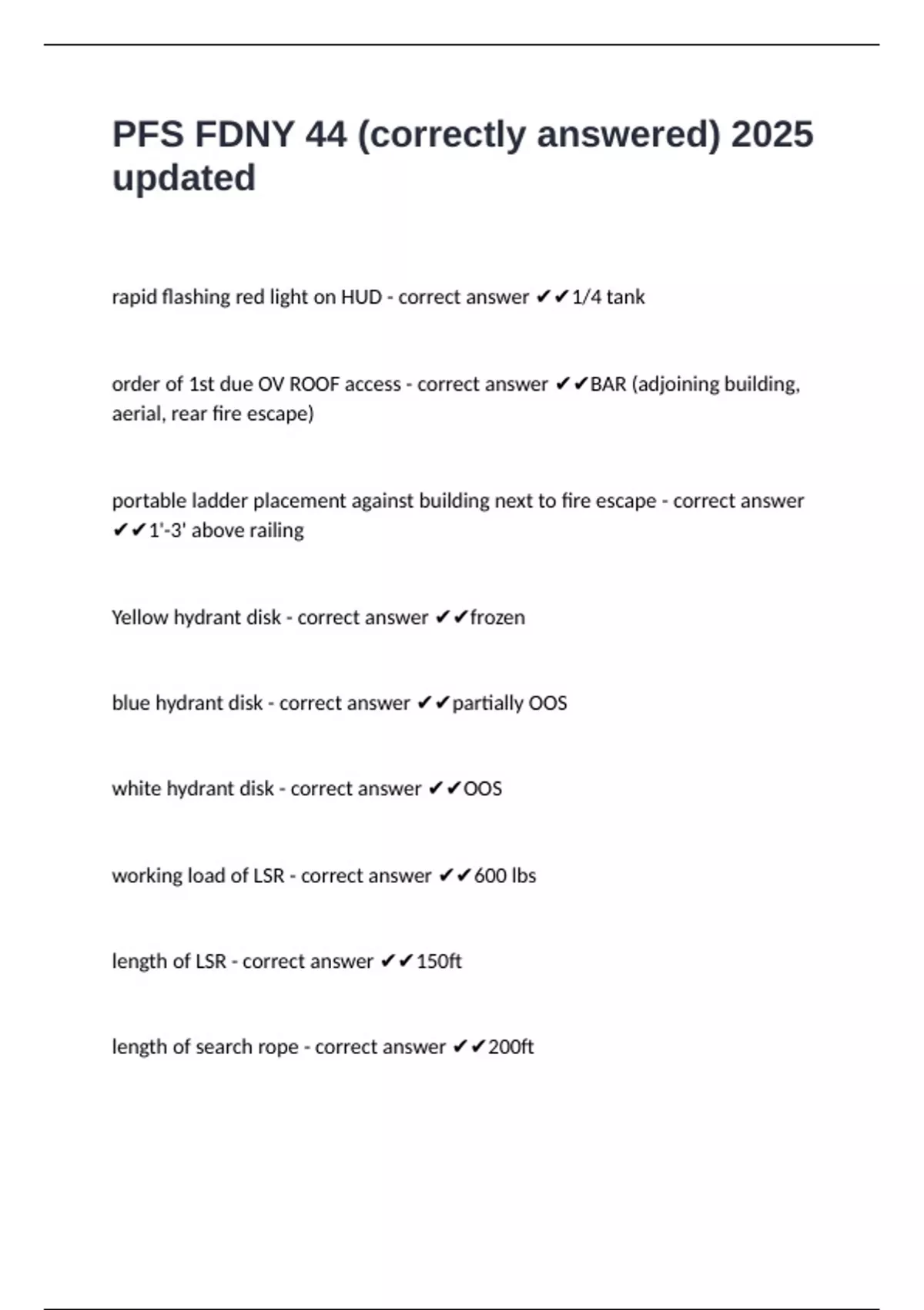 PFS FDNY 44 (correctly answered) 2025 updated - PFS FDNY 44 - Stuvia US