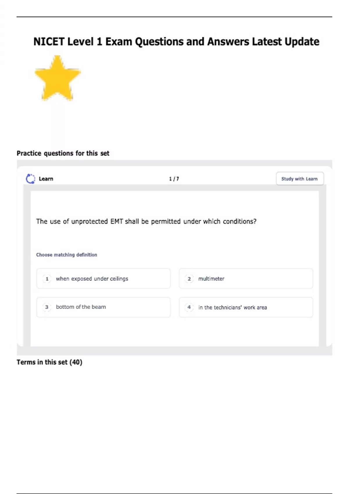 NICET Level 1 Exam Questions and Answers Latest Update - NICET - Stuvia US