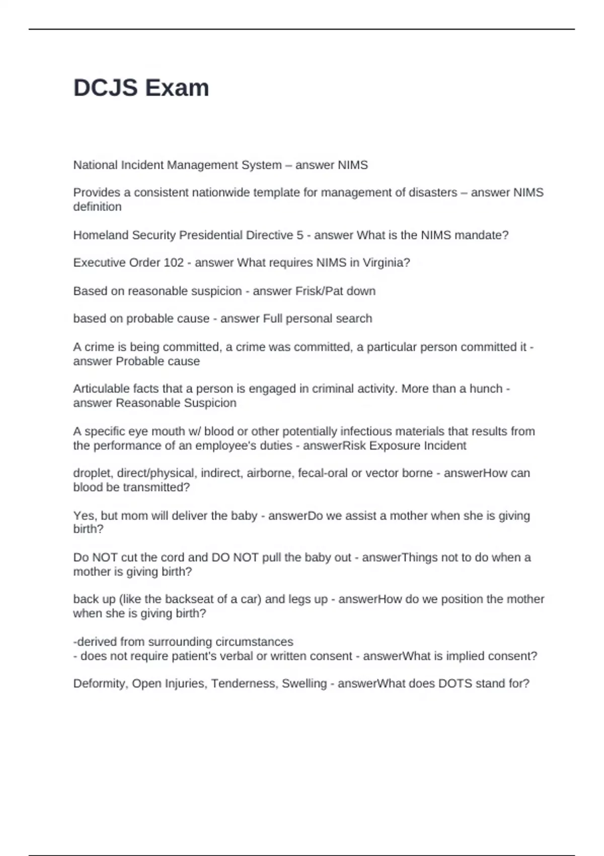 DCJS Exam Questions and Answers 2025 - DCJS - Stuvia US