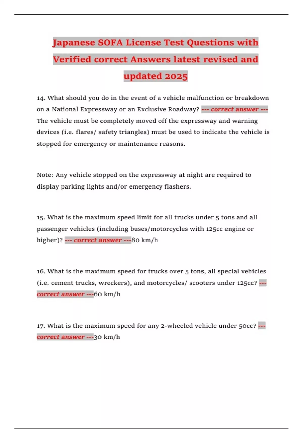 Japanese SOFA License Test Questions with Verified correct Answers ...