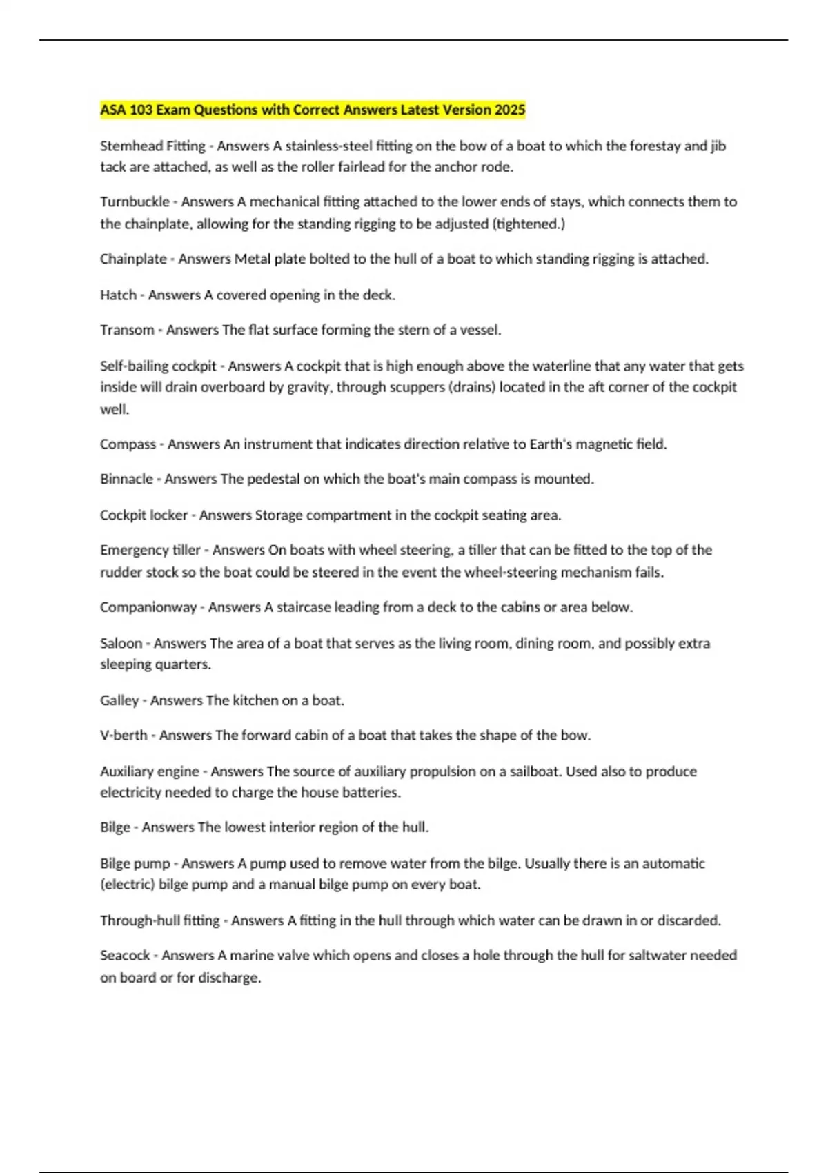 ASA 103 Exam Questions with Correct Answers Latest Version 2025 - ASA ...