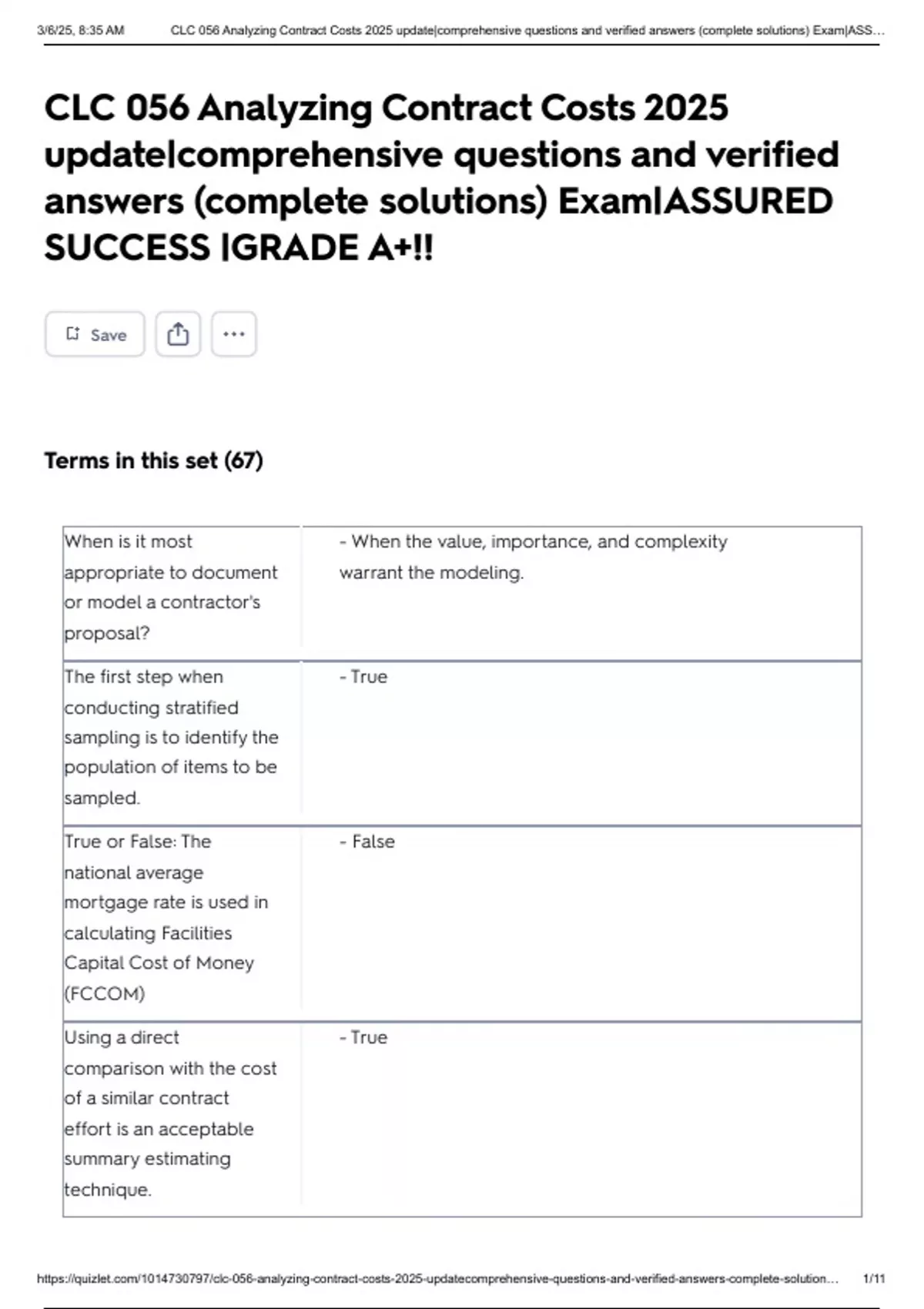 CLC 056 Analyzing Contract Costs 2025 update|comprehensive questions ...