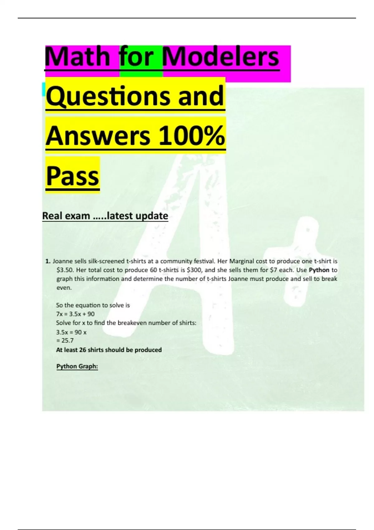 Math for Modelers Questions and Answers 100% Pass - Math for Modelers ...