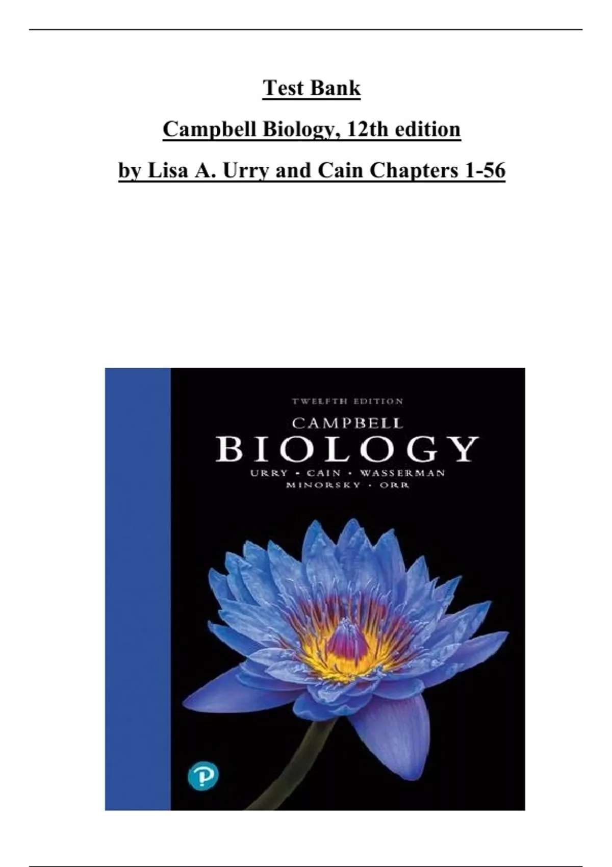 TEST BANK Campbell Biology, 12th edition by Lisa A. Urry and Cain All ...