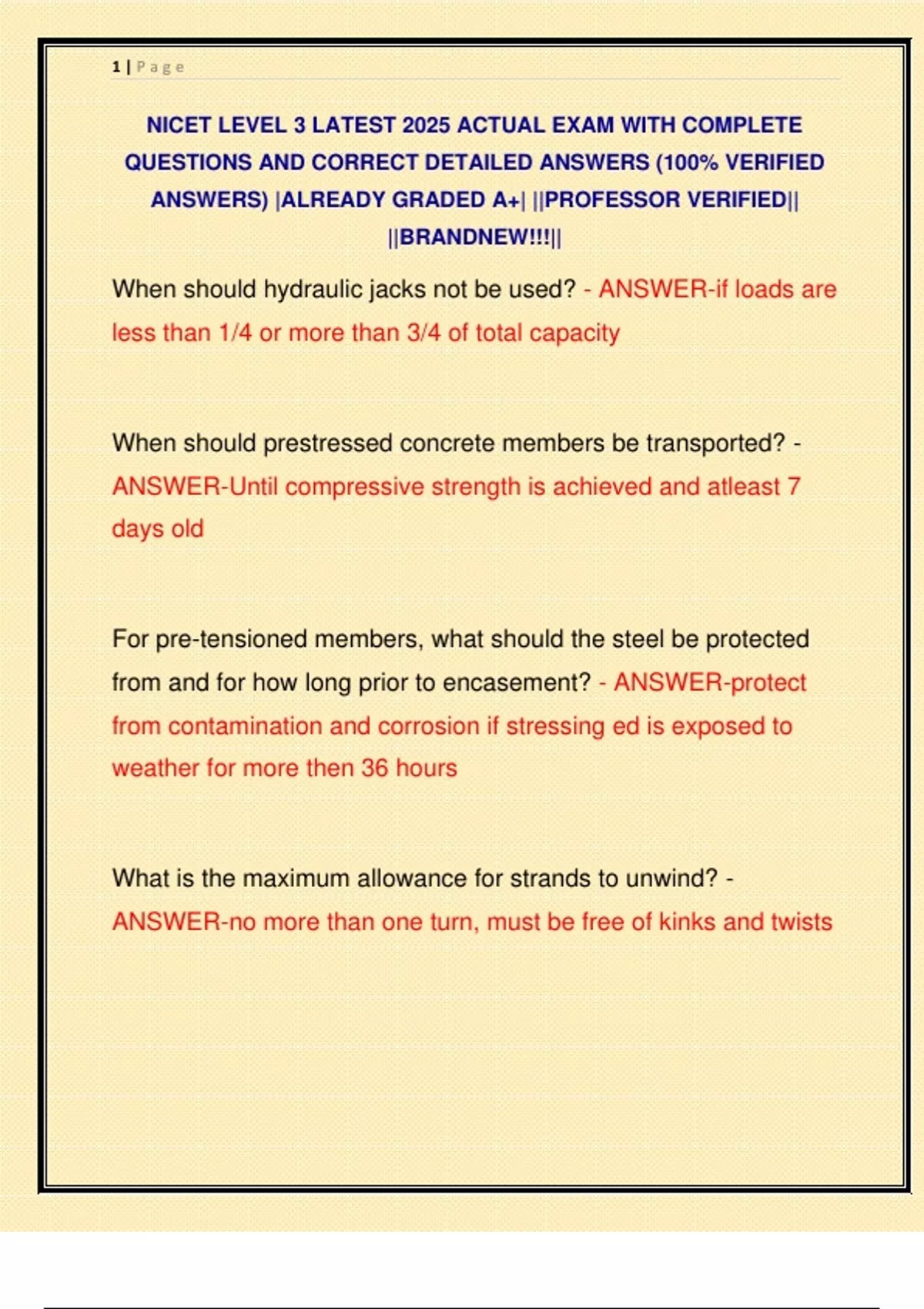 NICET LEVEL 3 LATEST 2025 ACTUAL EXAM WITH COMPLETE QUESTIONS AND ...