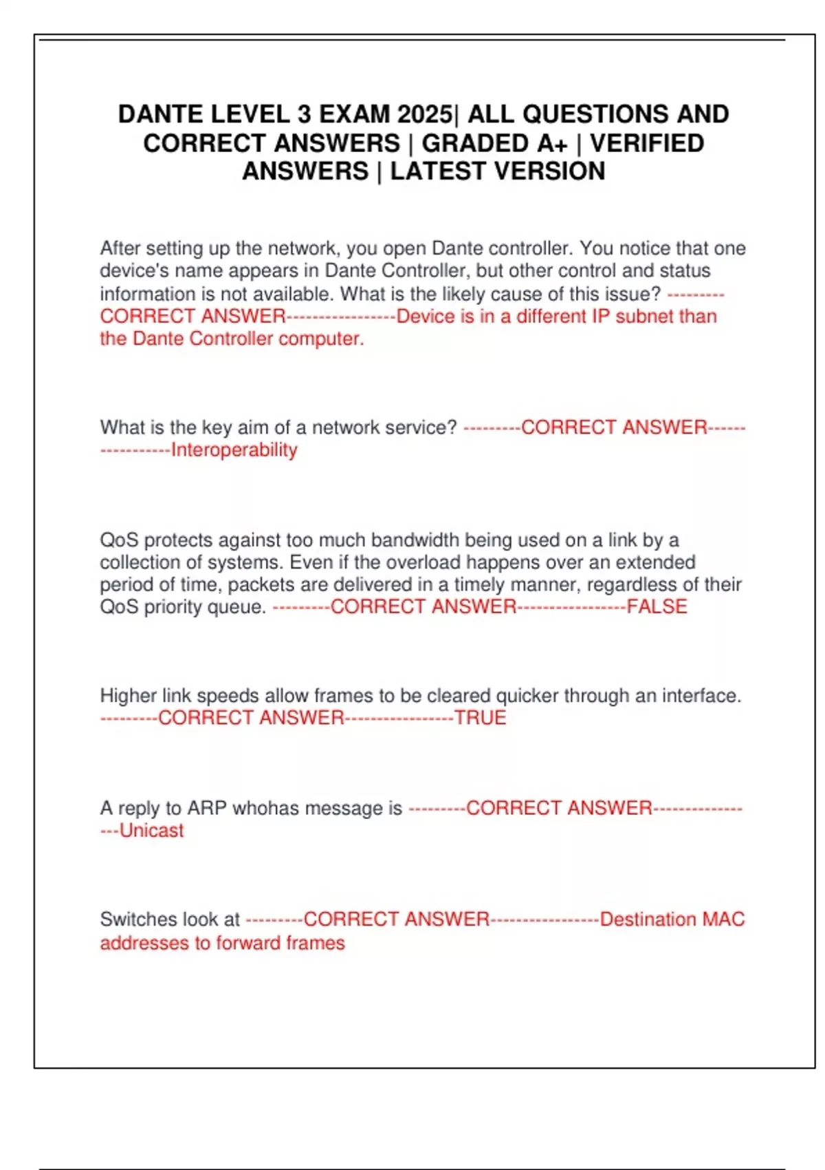 DANTE LEVEL 3 EXAM 2025| ALL QUESTIONS AND CORRECT ANSWERS | GRADED A+ ...