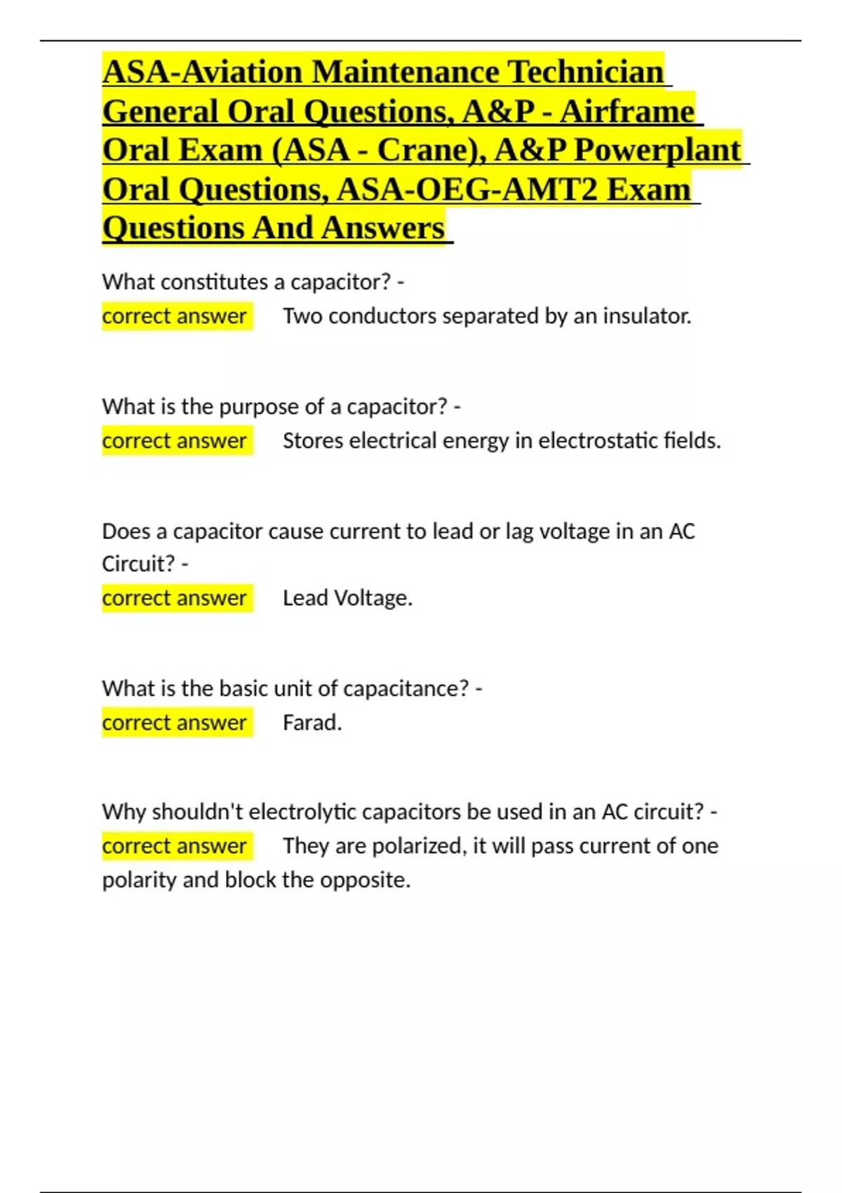 ASA-Aviation Maintenance Technician General Oral Questions, A&P ...