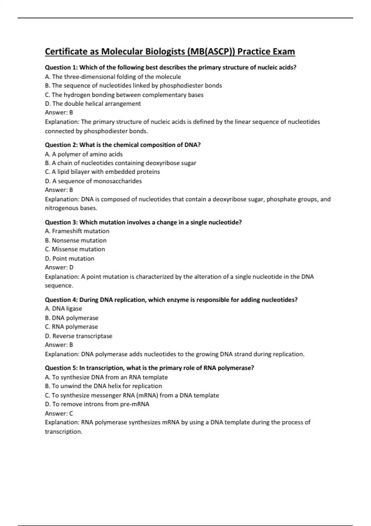 Certificate as Molecular Biologists (MB(ASCP)) Practice Exam - Computers - Stuvia US