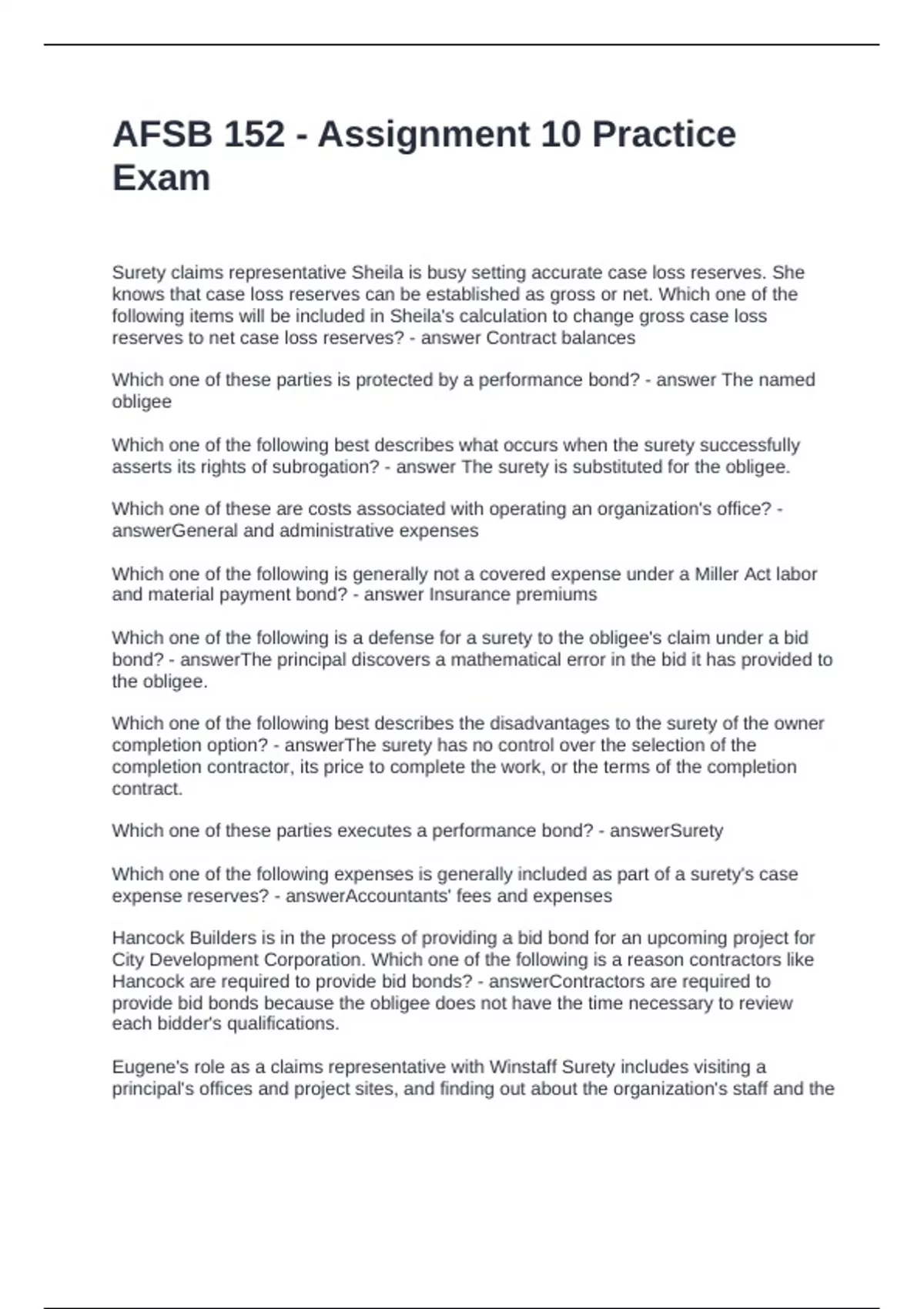 AFSB 152 - Assignment 10 Practice Exam Questions and Answers 100% ...