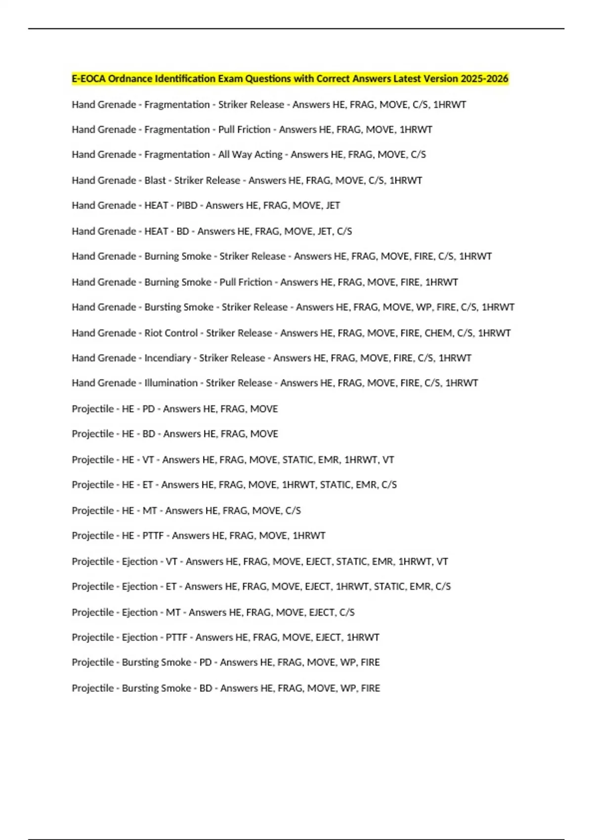 E-EOCA Ordnance Identification Exam Questions with Correct Answers ...