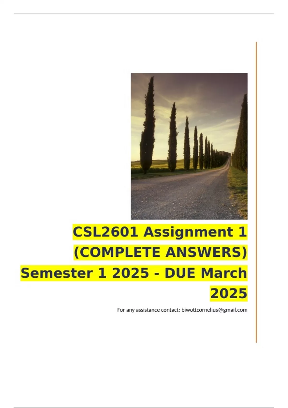 CSL2601 Assignment 1 (COMPLETE ANSWERS) Semester 1 2025 - DUE March ...