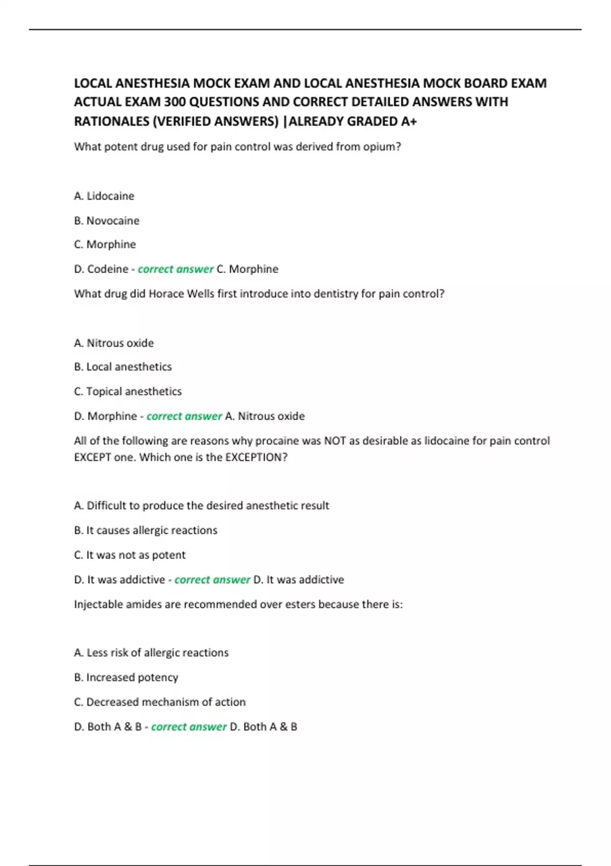 LOCAL ANESTHESIA MOCK EXAM AND LOCAL ANESTHESIA MOCK BOARD EXAM ACTUAL ...