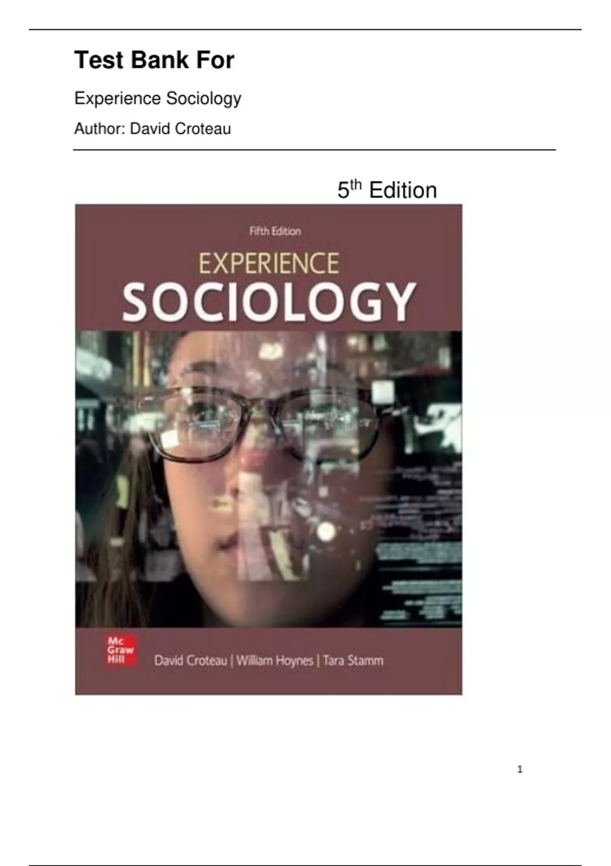 Test Bank for Experience Sociology, 5th Edition ( David Croteau , 2025 ...