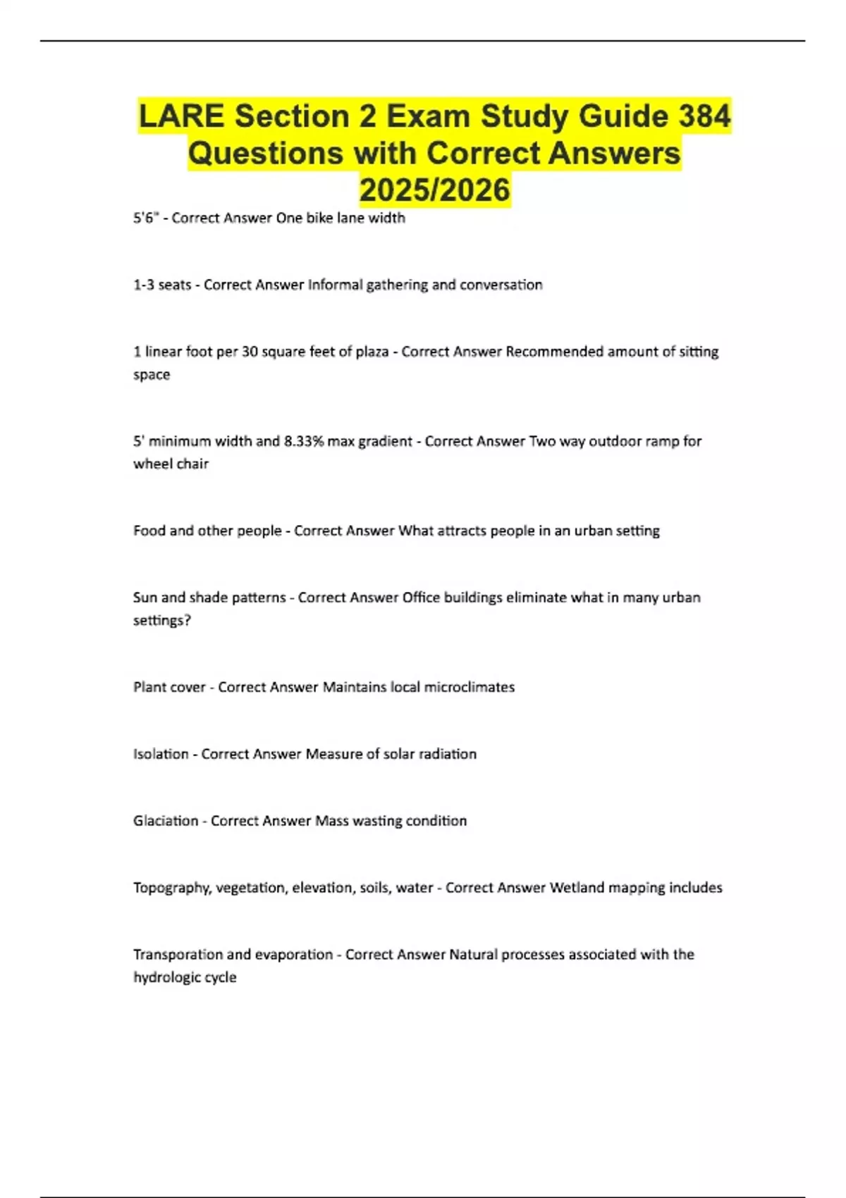 LARE Section 2 Exam Study Guide 384 Questions with Correct Answers 2025/2026 - LARE - Stuvia US