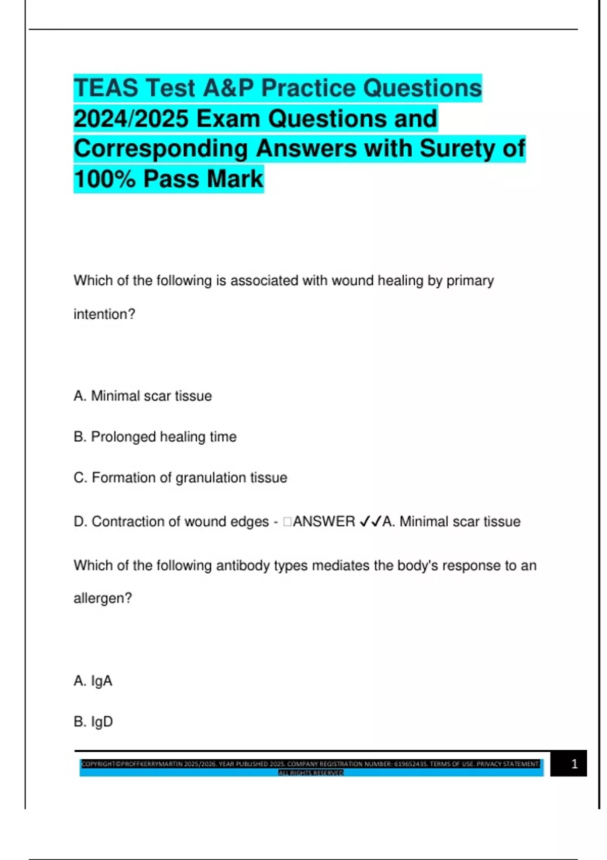 TEAS Test A&P Practice Questions 2024/2025 Exam Questions and ...
