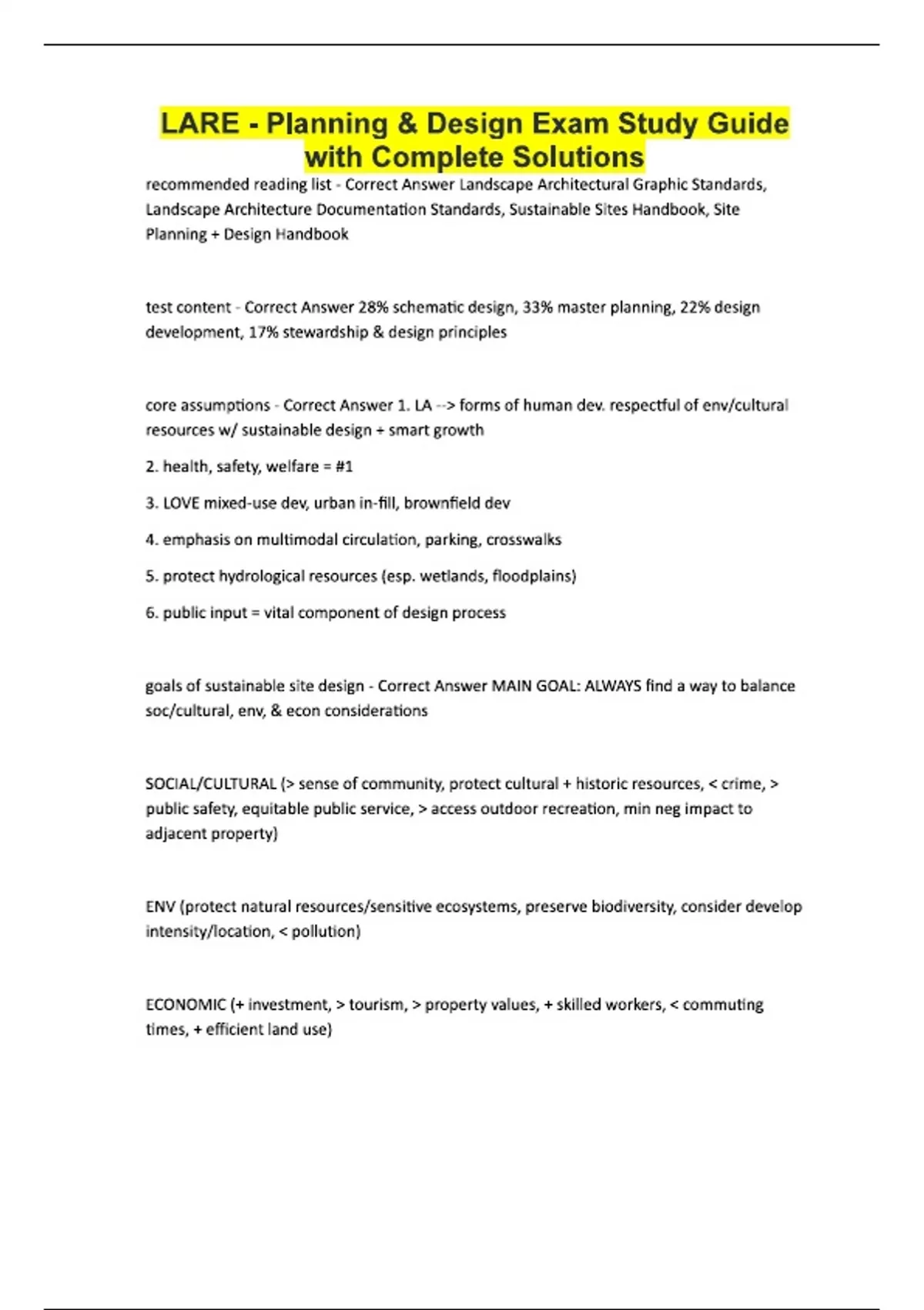 LARE - Planning & Design Exam Study Guide with Complete Solutions ...