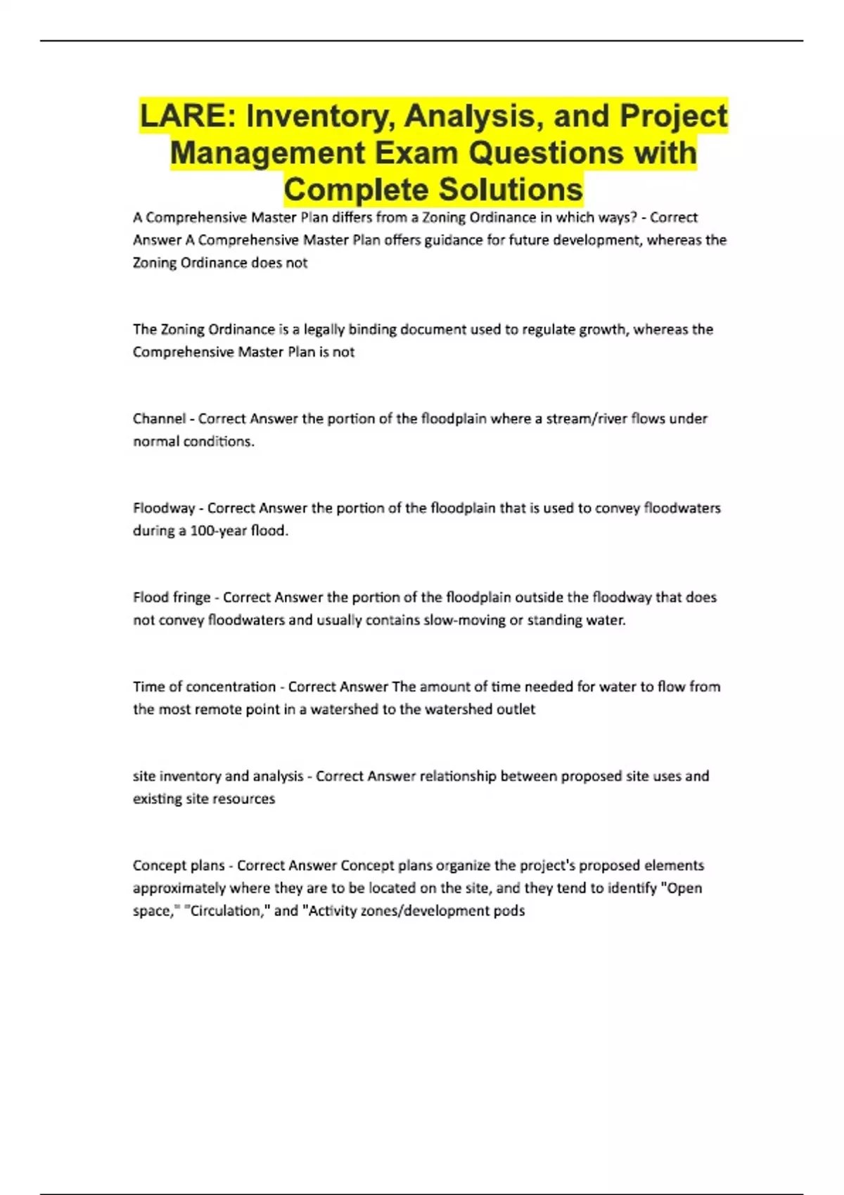 LARE: Inventory, Analysis, and Project Management Exam Questions with ...