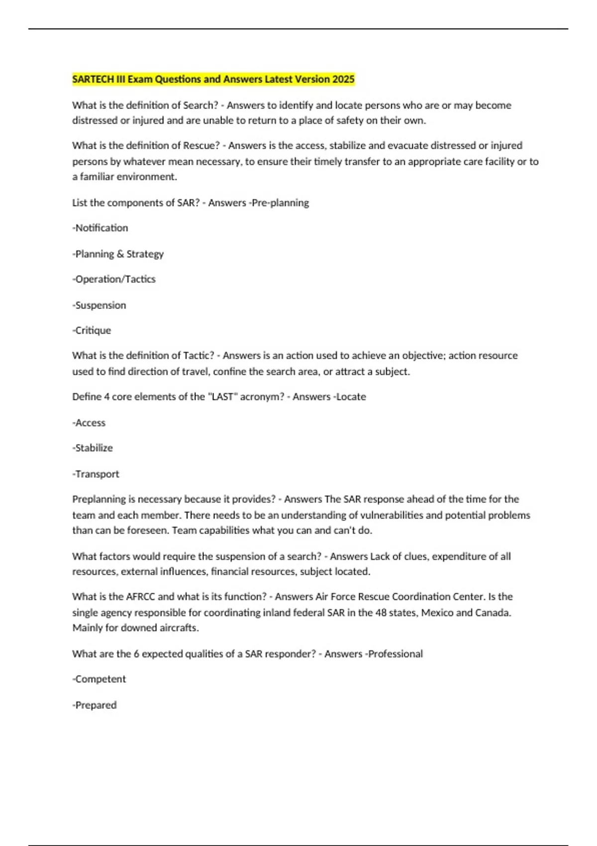 SARTECH III Exam Questions and Answers Latest Version 2025 - SARTECH ...