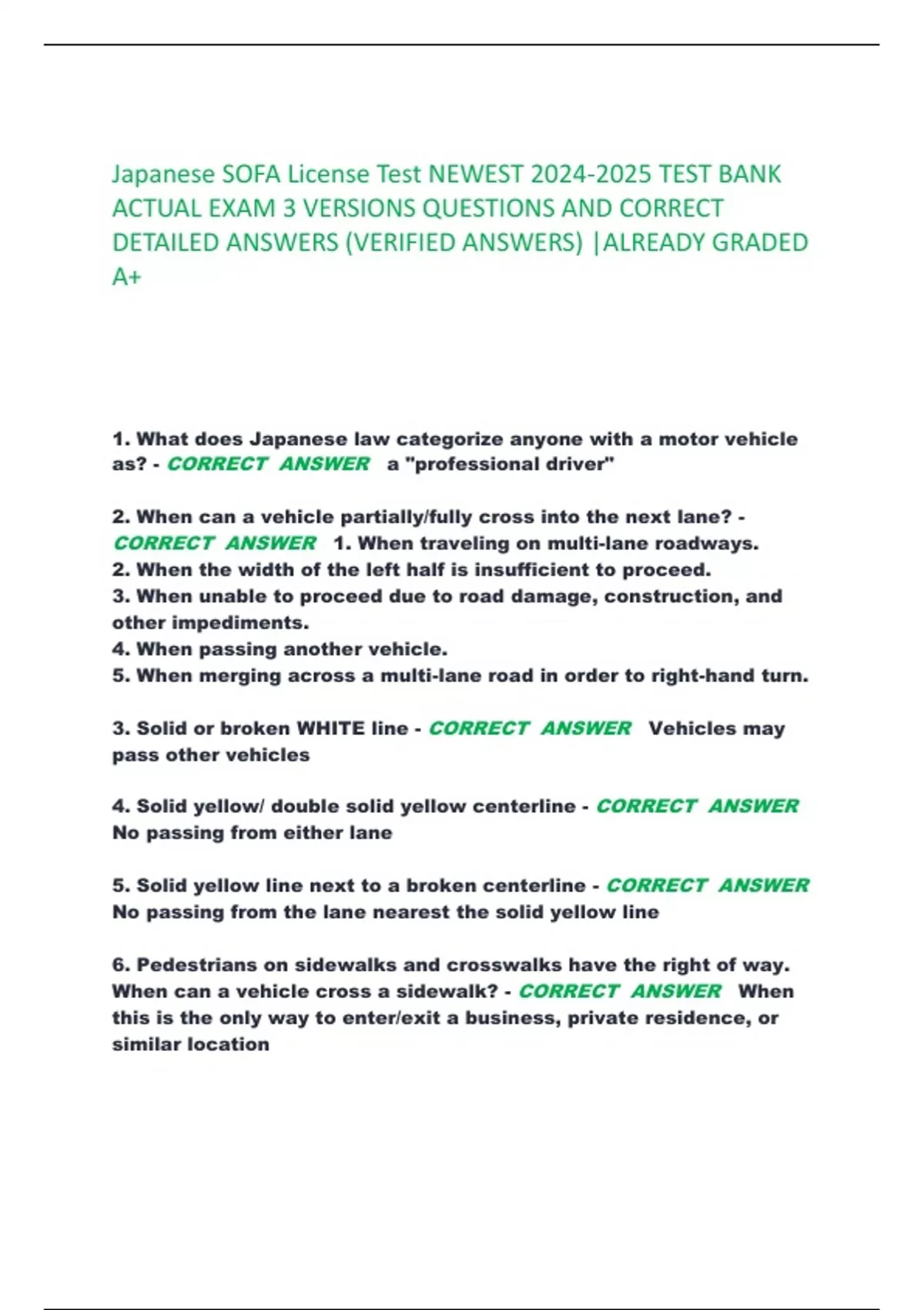 Japanese SOFA License Test NEWEST TEST BANK ACTUAL EXAM 3 VERSIONS ...