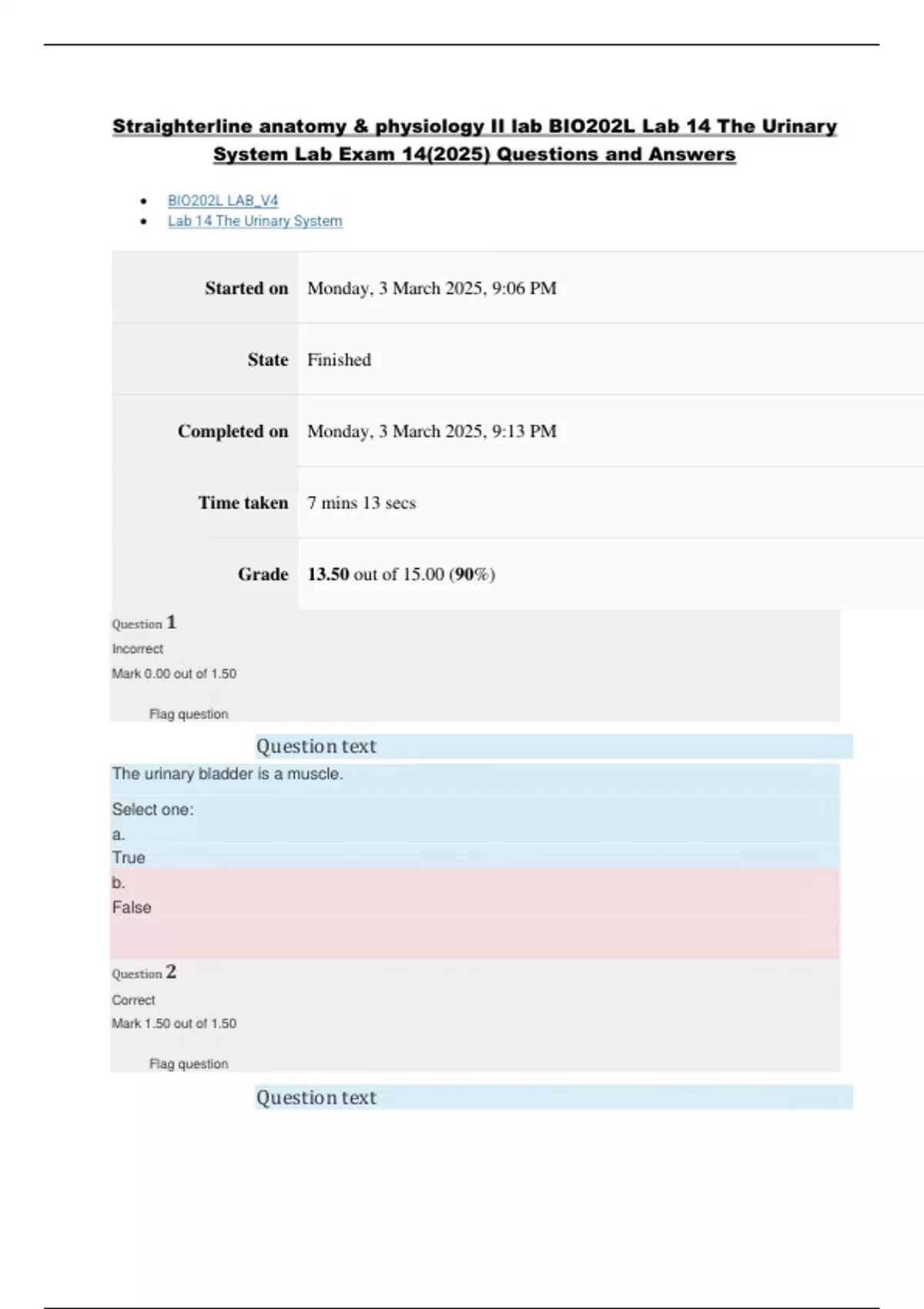 BUNDLE-::Straighterline anatomy & physiology II lab BIO202L (Lab Exams ...