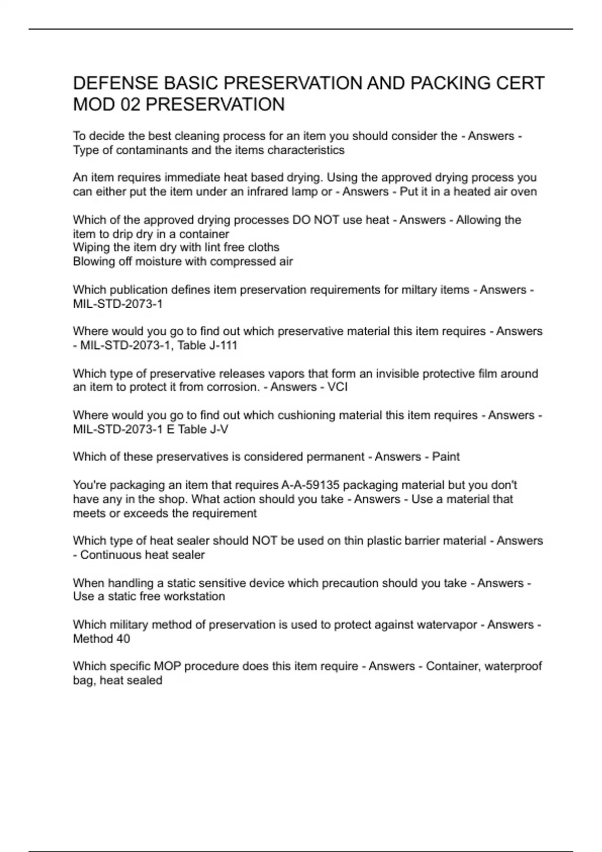 DEFENSE BASIC PRESERVATION AND PACKING CERT MOD 02 PRESERVATION - DEFENSE BASIC PRESERVATION AND ...